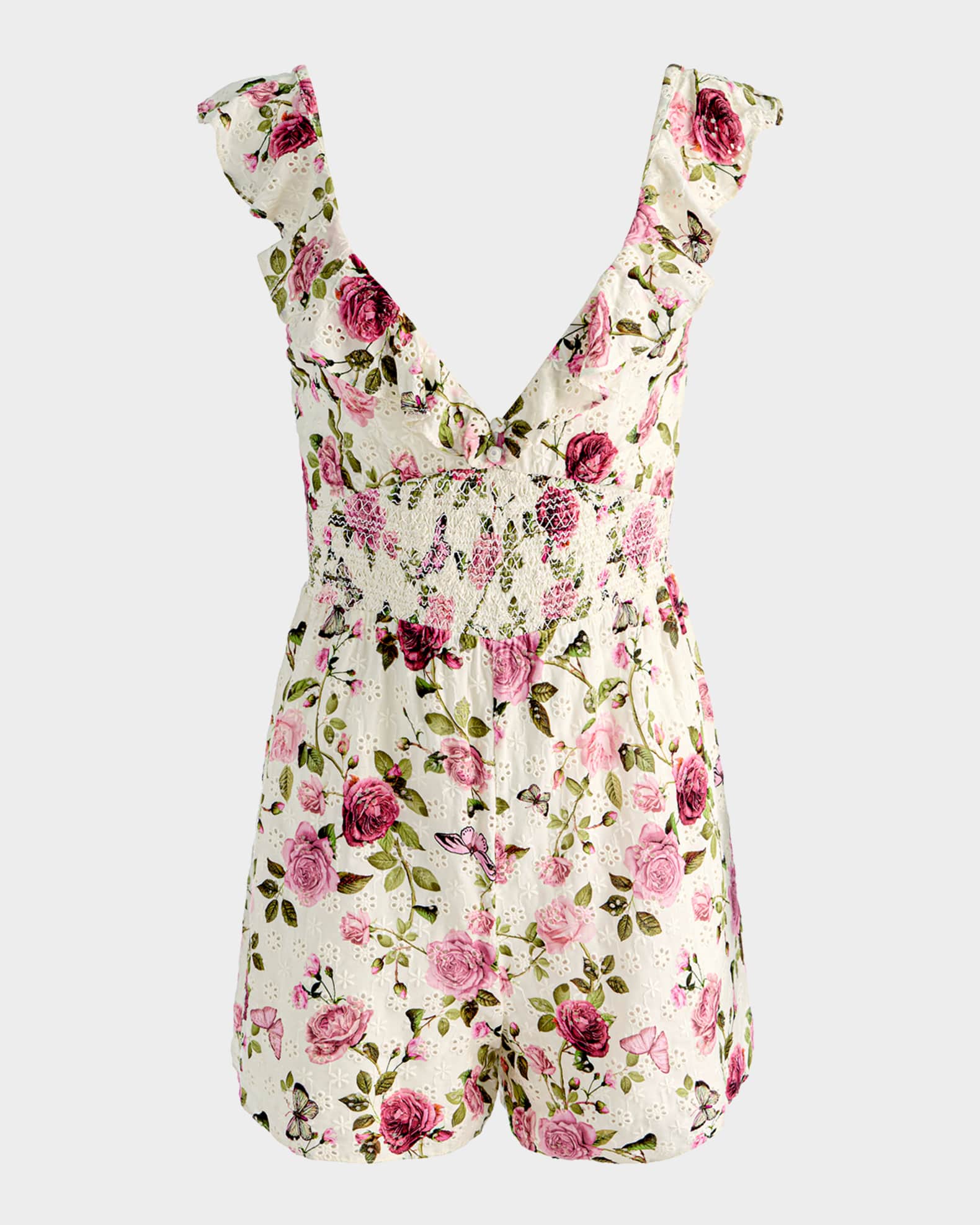 ALICE + OLIVIA Gemma Embroidered Floral Romper | Neiman Marcus