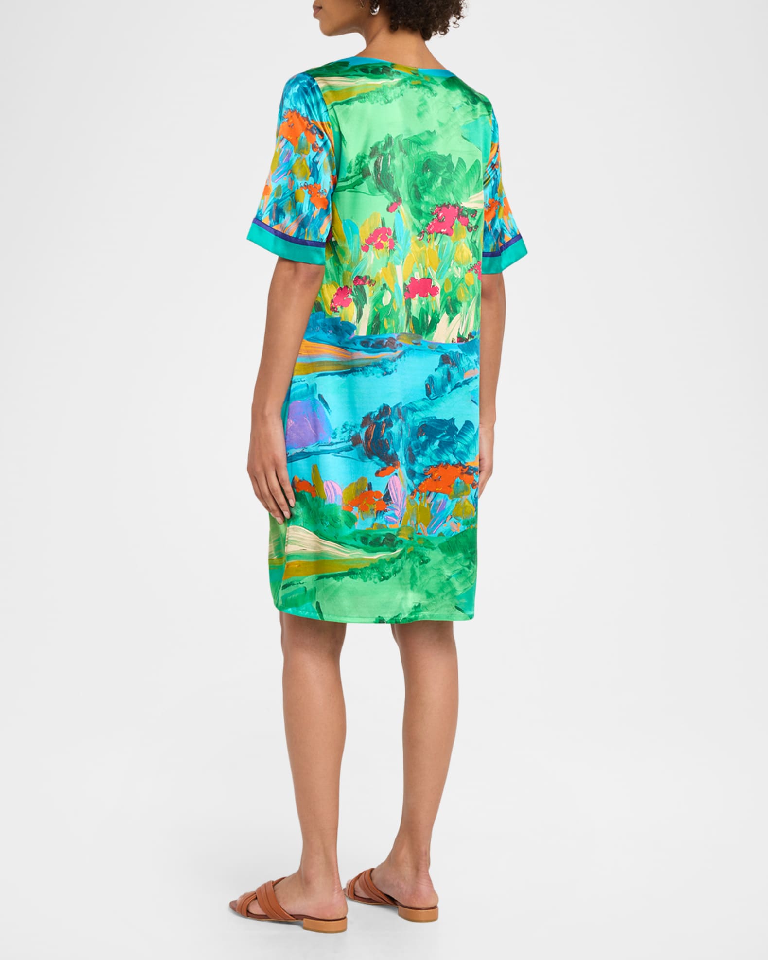 Johnny Was Roseum Printed Silk Short-Sleeve Shift Dress | Neiman Marcus