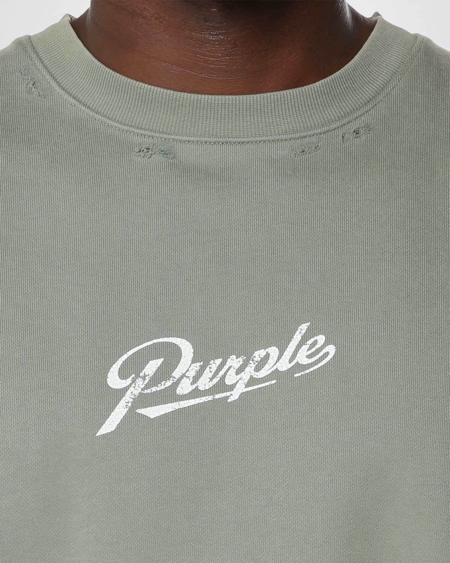 PURPLE Men's Logo Distressed Fleece Cutoff-Sleeve Sweater | Neiman Marcus