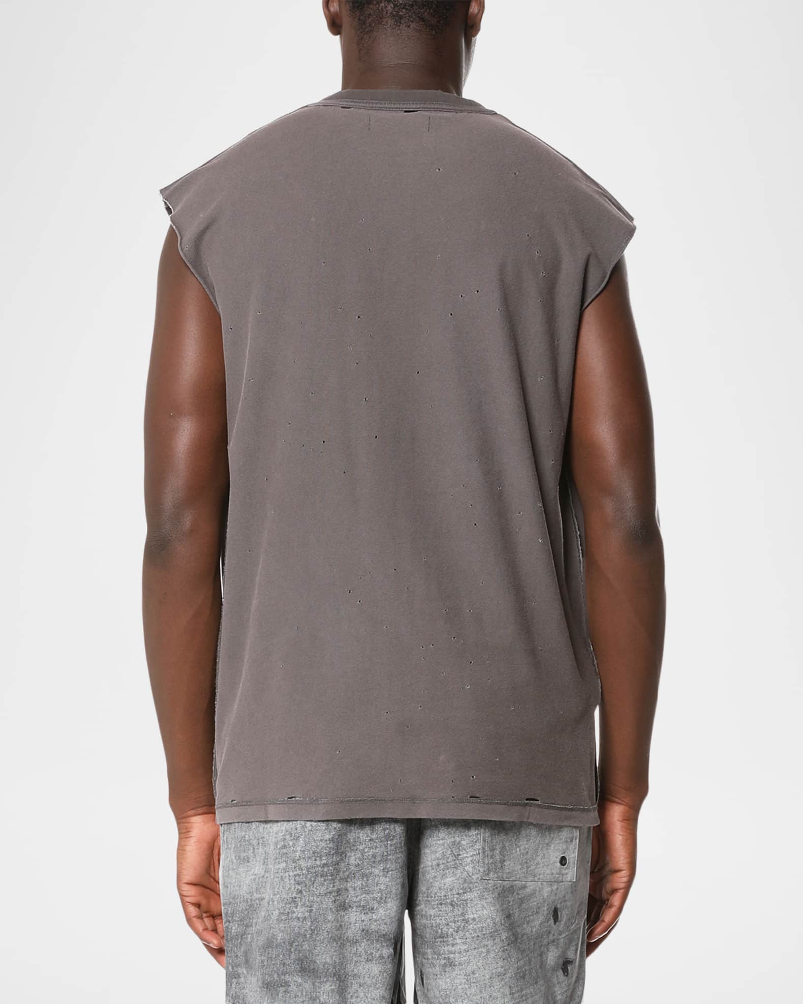 PURPLE Men's Distressed Cotton Sleeveless Logo T-Shirt | Neiman Marcus