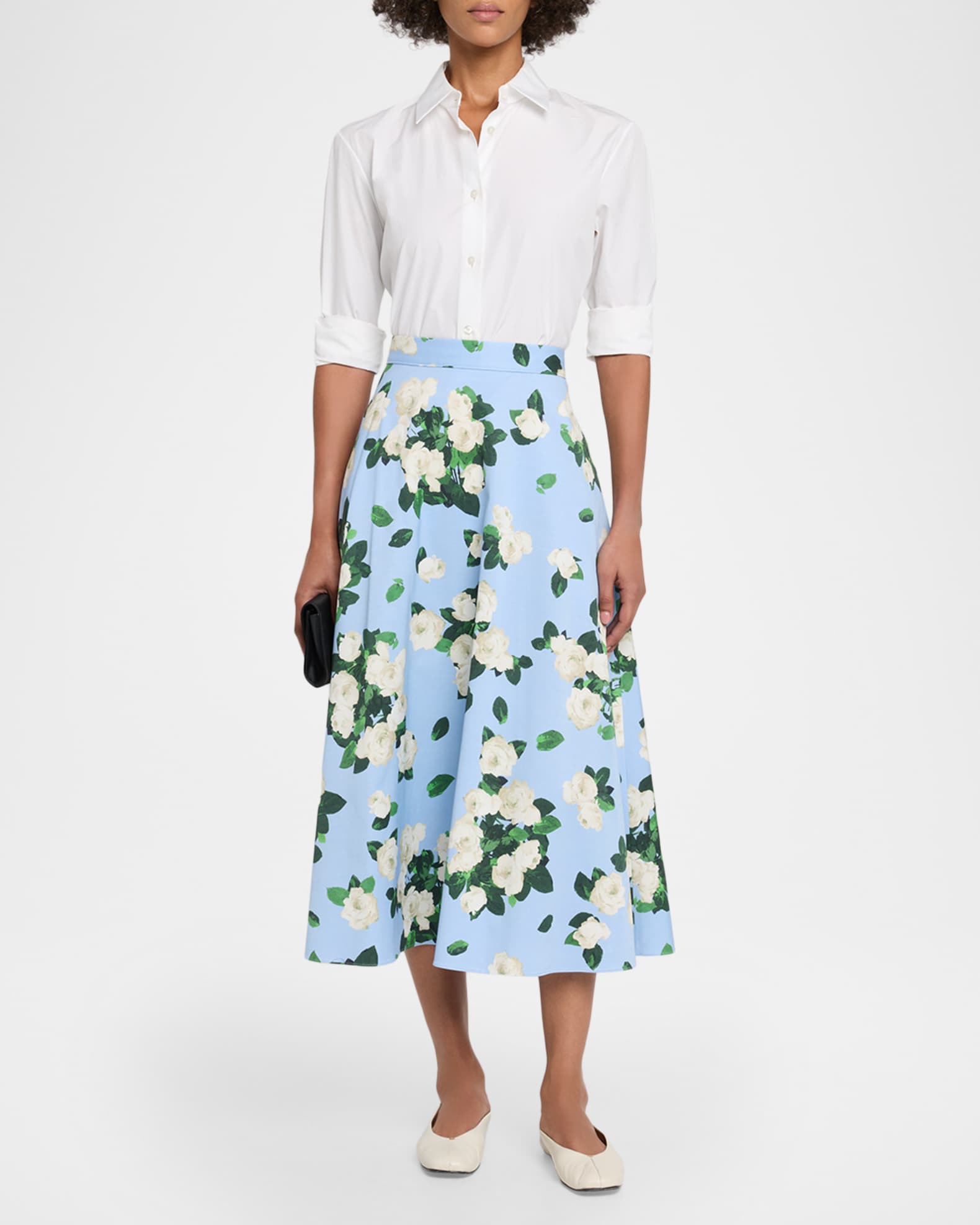 Carolina Herrera Cabana Floral Half Circle Cotton-Blend Midi-Skirt ...