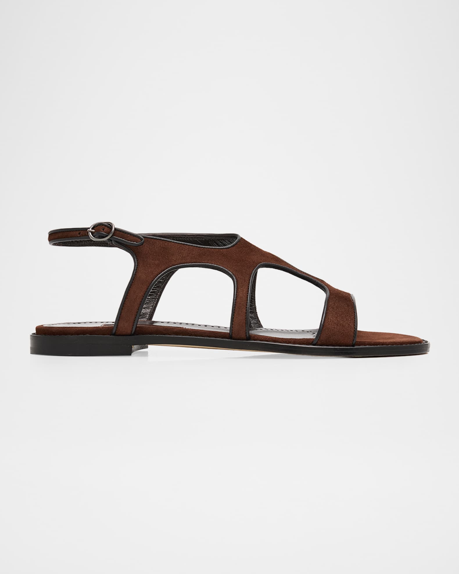 Manolo Blahnik Rufina Leather-Trimmed Suede Sandals | Neiman Marcus