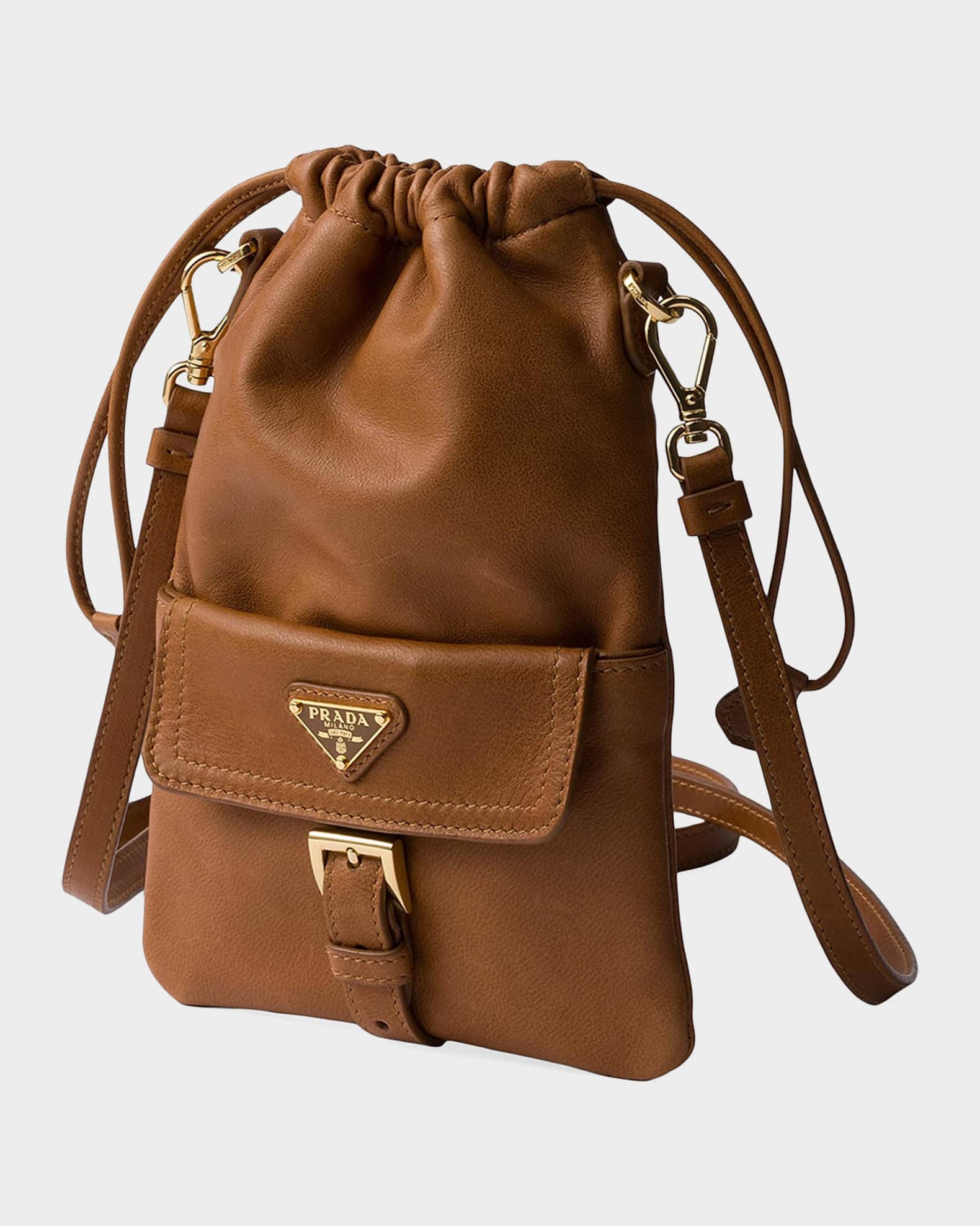 Prada Nappa Leather Drawstring Pouch | Neiman Marcus