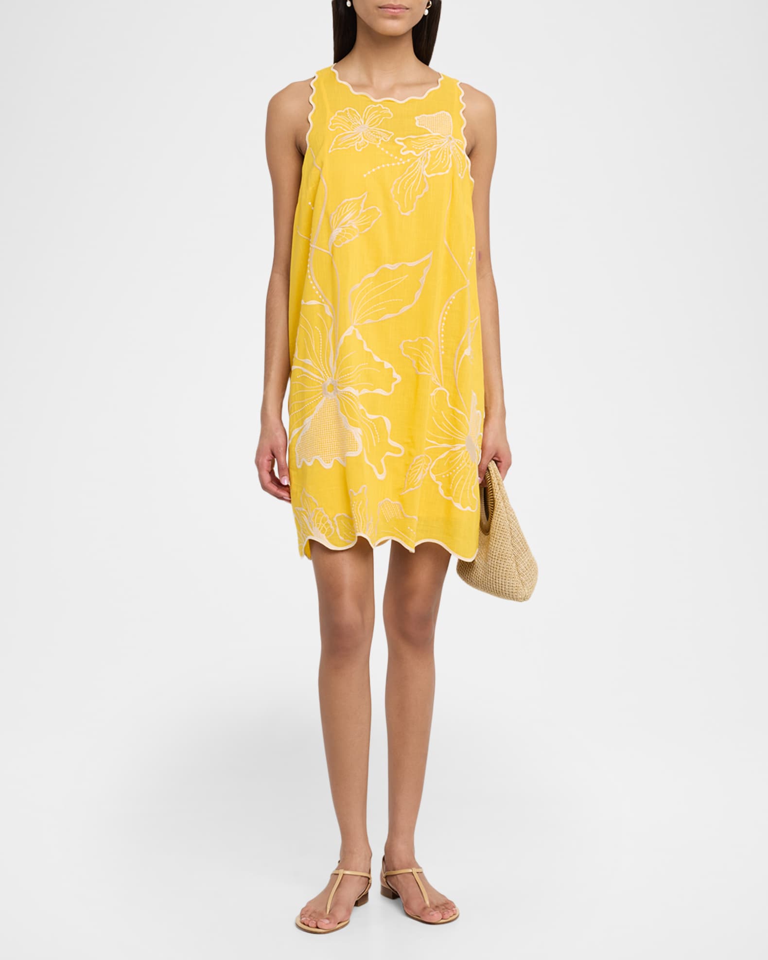 Johnny Was Floral-Embroidered Cotton Mini Shift Dress | Neiman Marcus