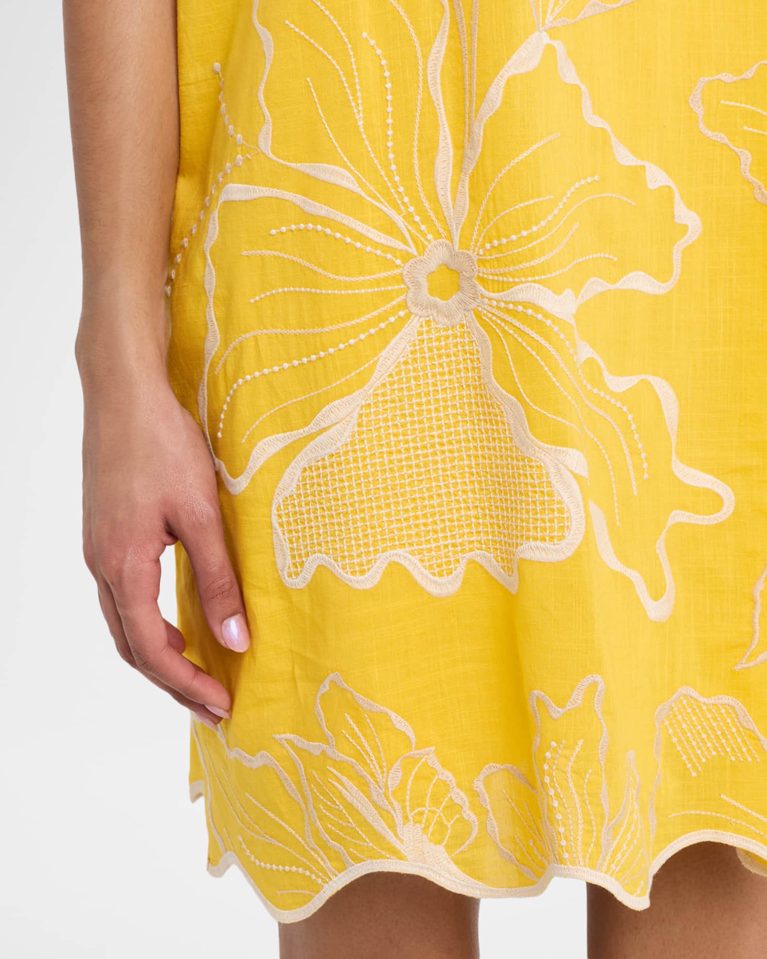Johnny Was Floral-Embroidered Cotton Mini Shift Dress | Neiman Marcus
