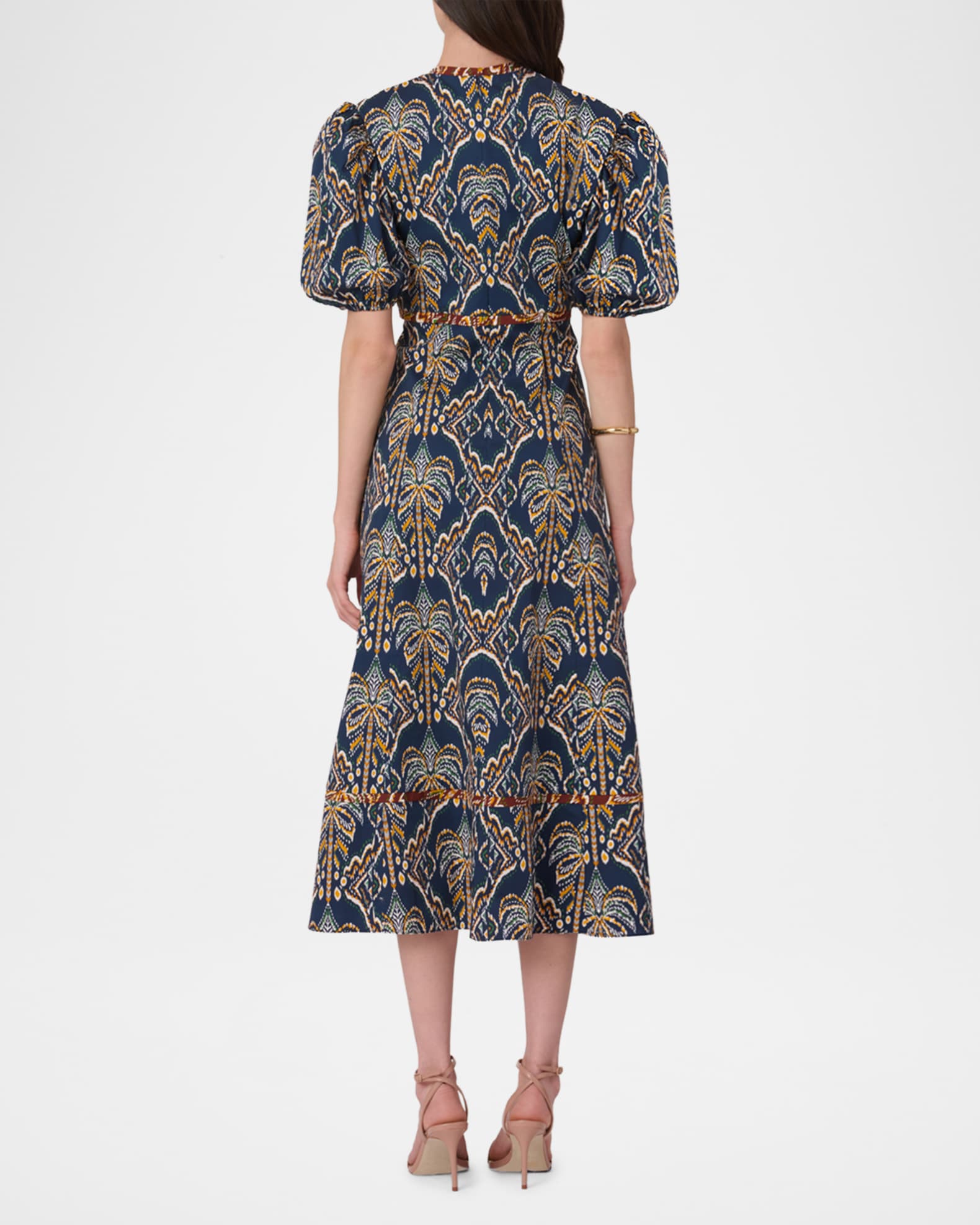 Shoshanna Gemma Abstract-Print Empire Midi Dress | Neiman Marcus
