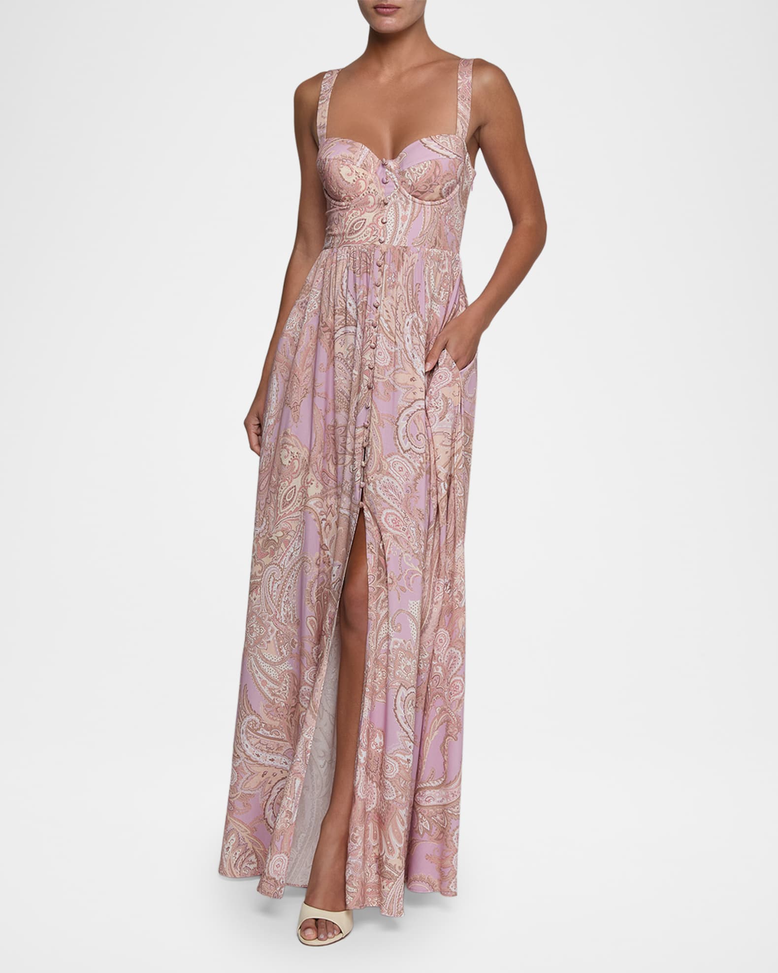 L'Agence Rosette Paisley-Print Sweetheart Maxi Dress | Neiman Marcus