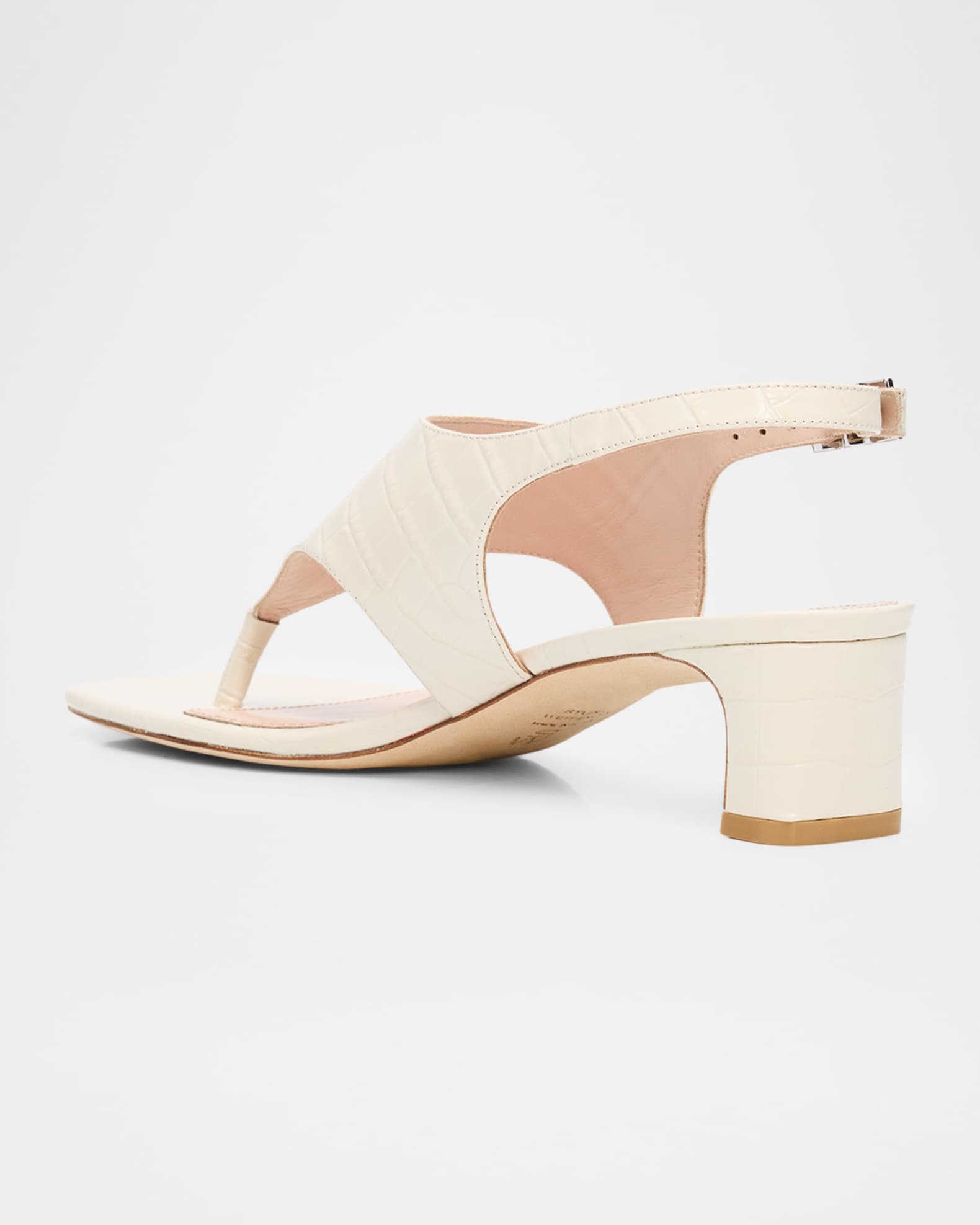 Stuart Weitzman 40mm Baby Babette Croc-Embossed Leather Thong Sandals ...