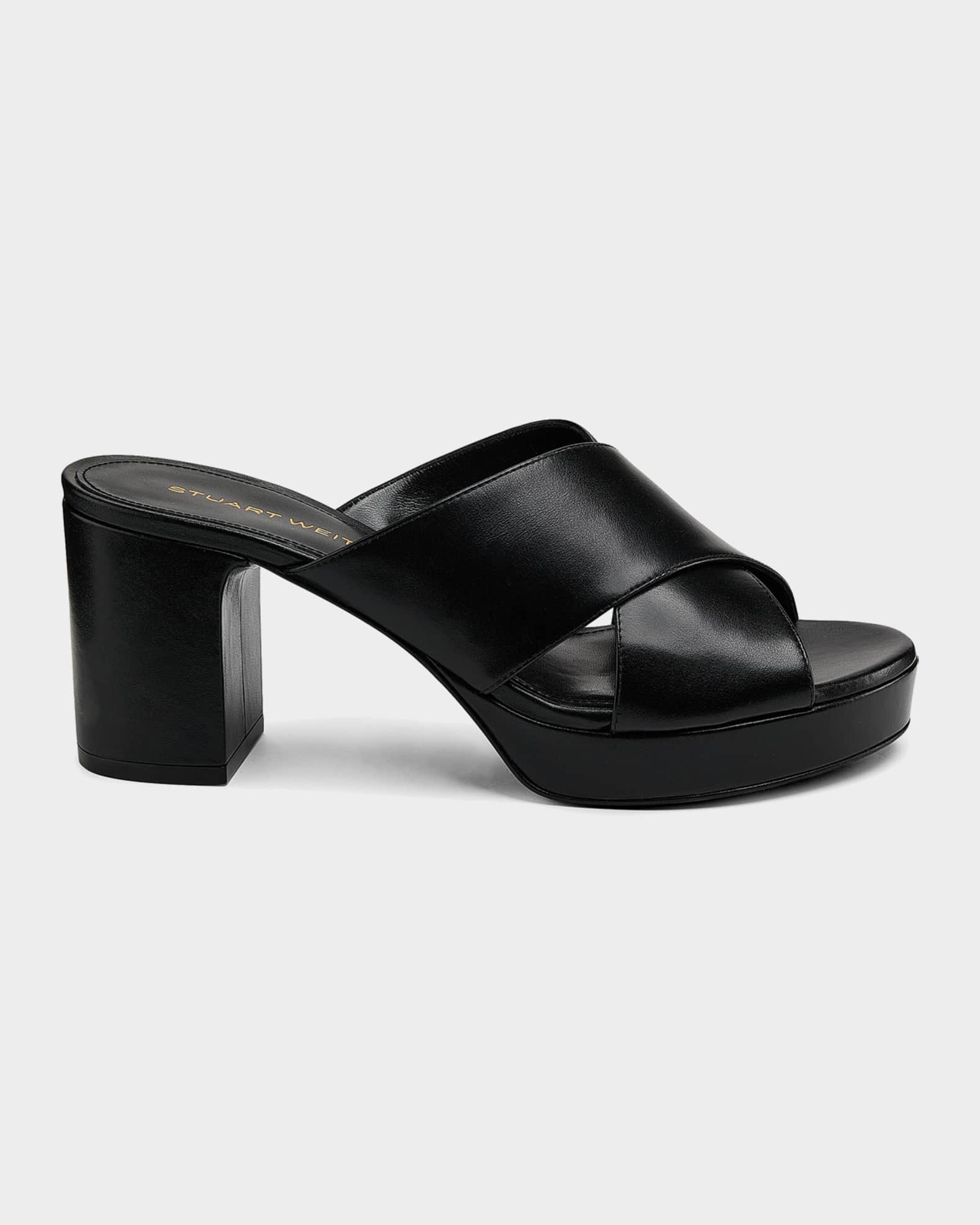 Stuart Weitzman 80mm Dayna Leather Platform Sandals | Neiman Marcus