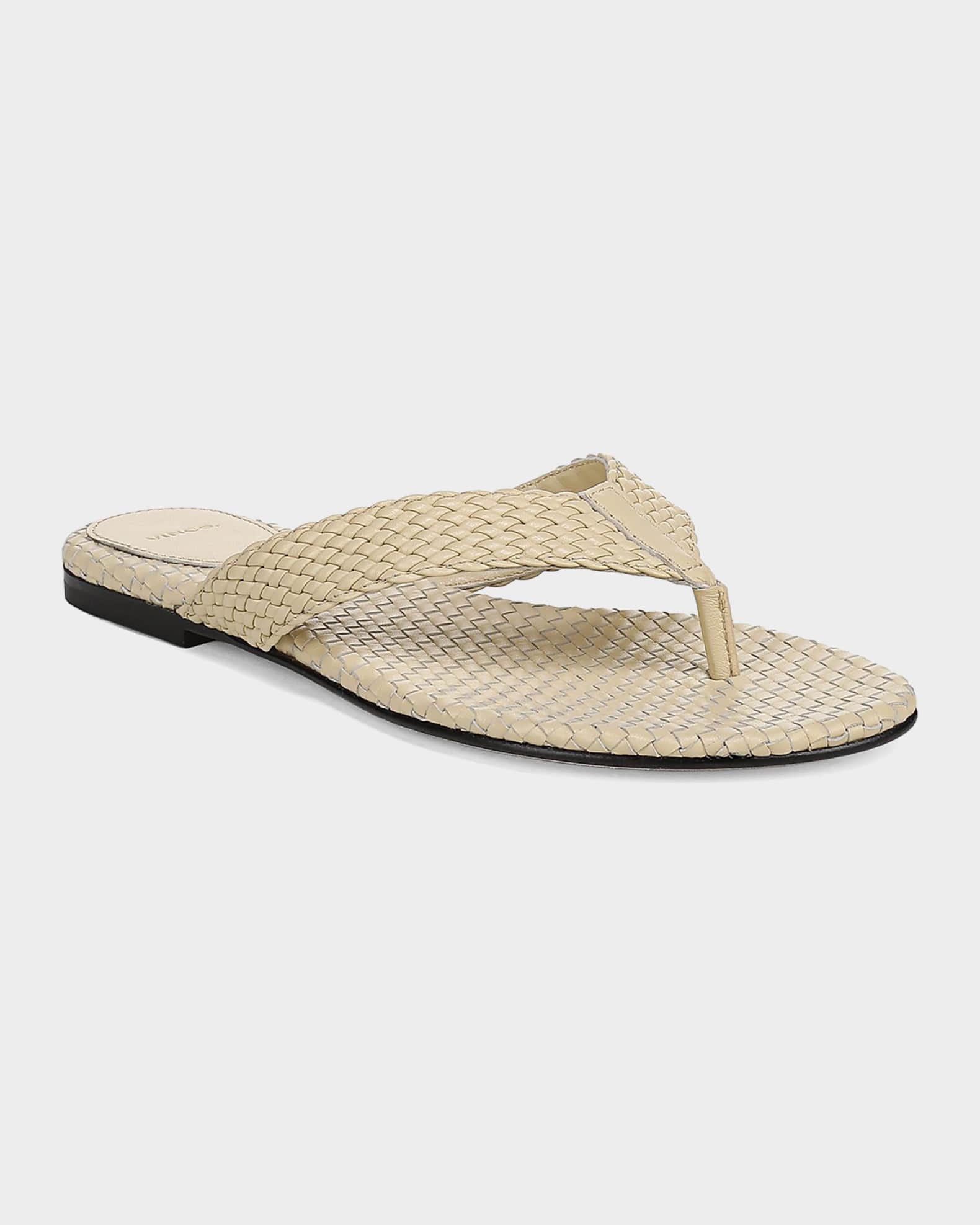 Vince Lotus Woven Leather Flat Thong Sandals | Neiman Marcus
