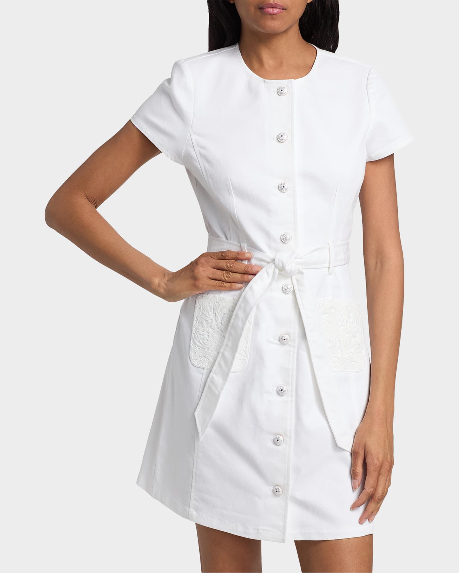 Cinq a Sept Jaclyn Lace-Pocket Denim Minidress | Neiman Marcus