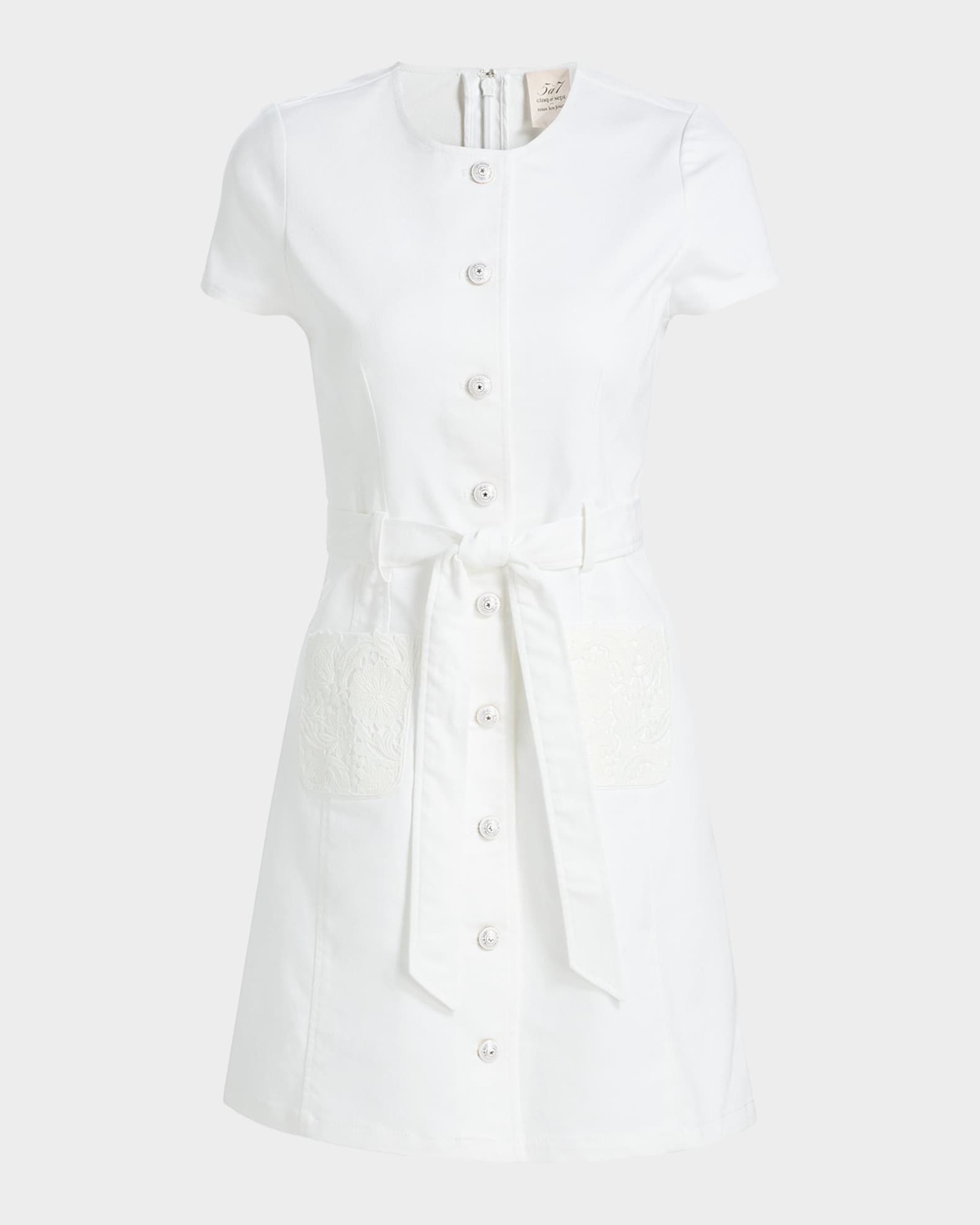 Cinq a Sept Jaclyn Lace-Pocket Denim Minidress | Neiman Marcus