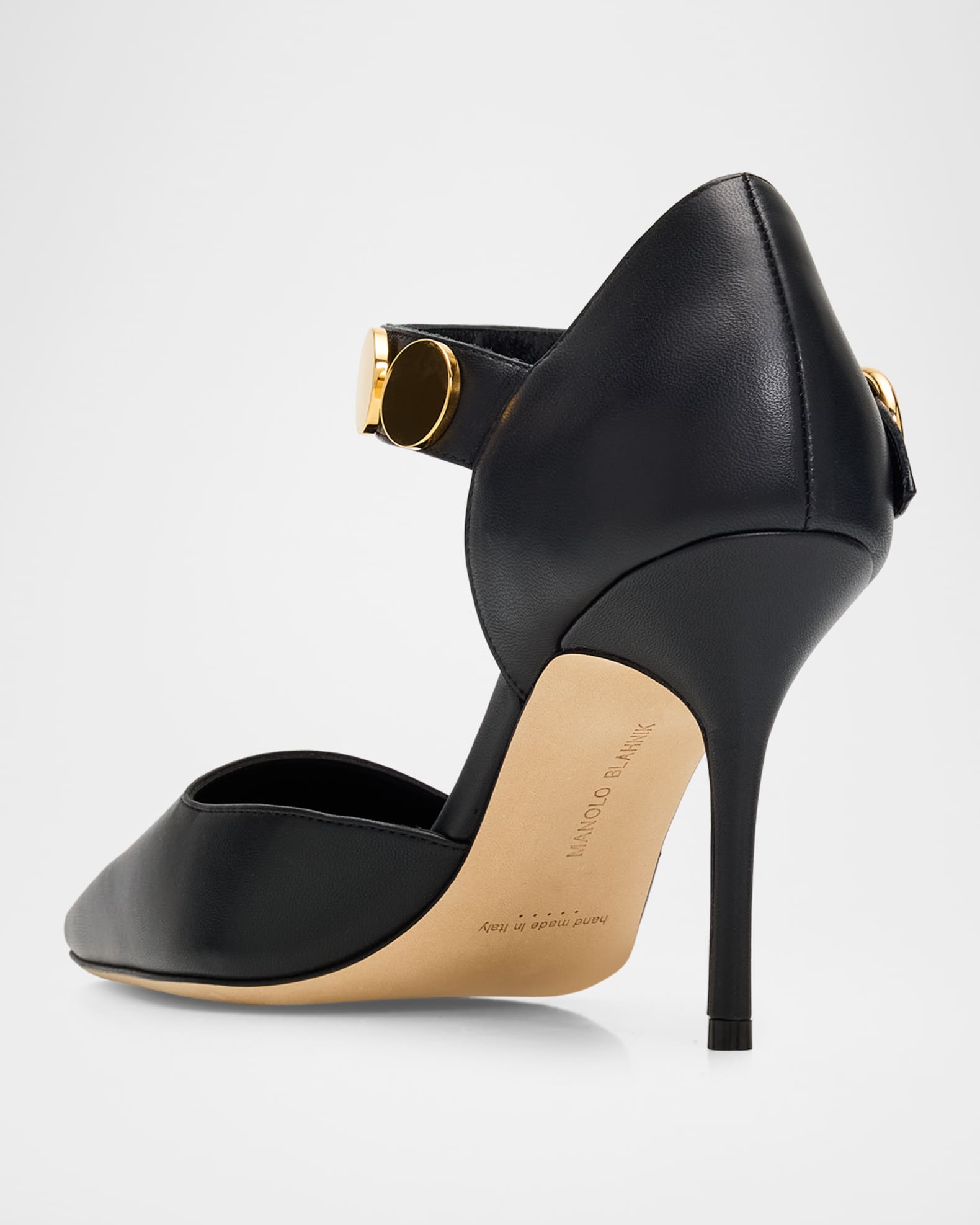 Manolo Blahnik 90mm Morgana Studded Leather Ankle-Strap Pumps | Neiman ...