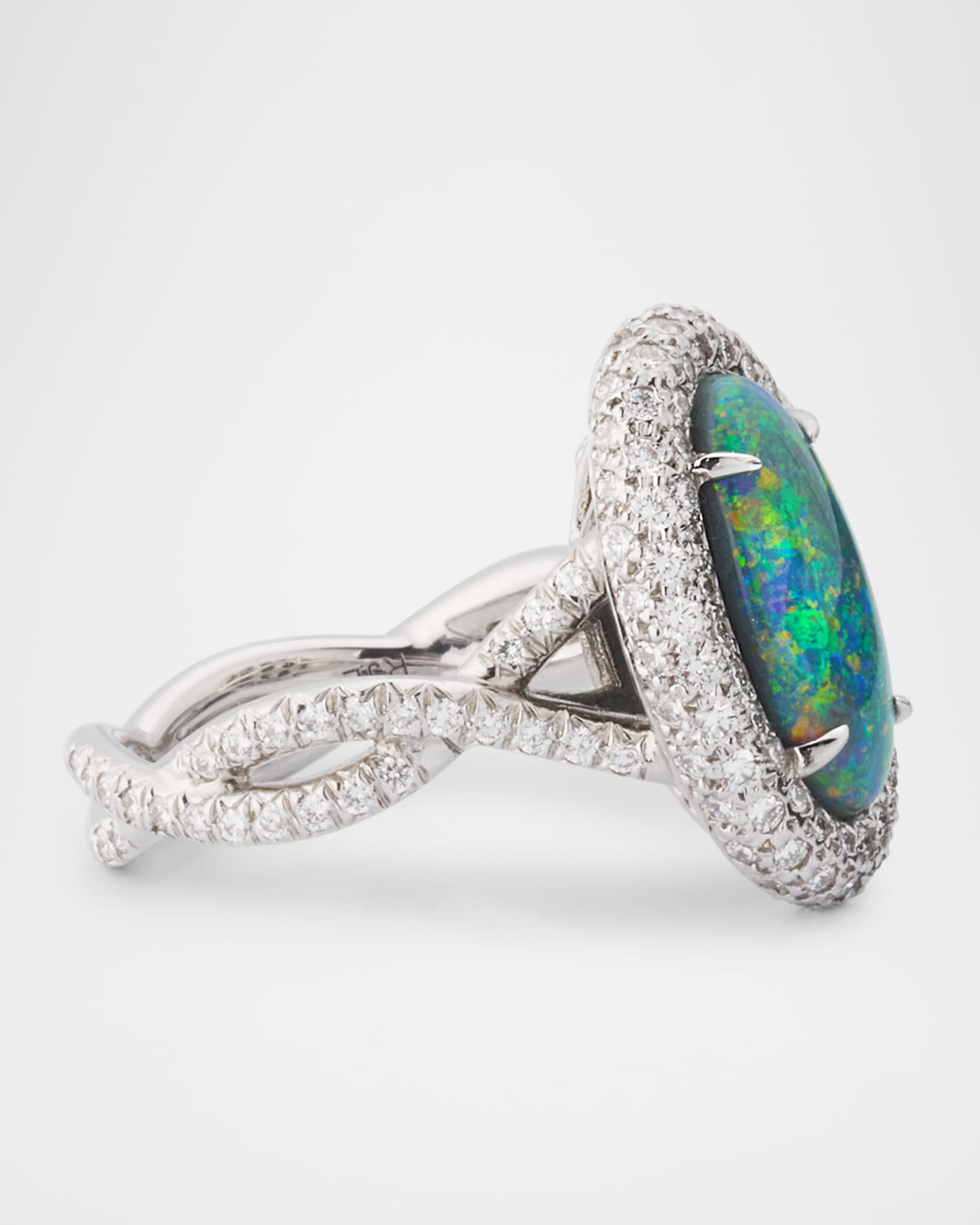Robert Erich 18K White Gold Black Opal and Diamond Ring, Size 6 | Neiman Marcus