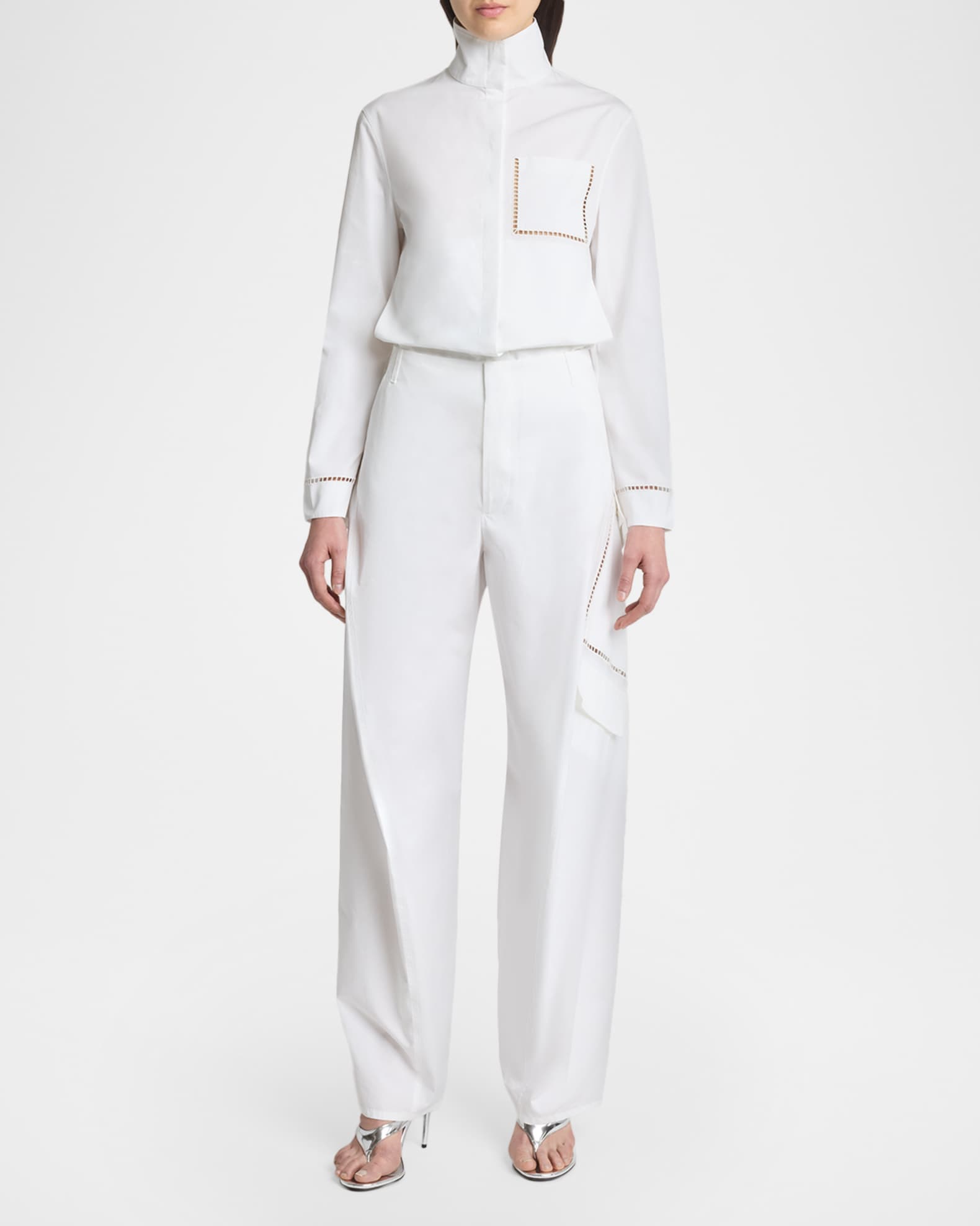 ALAIA Lace-Inset Cotton Shirt | Neiman Marcus