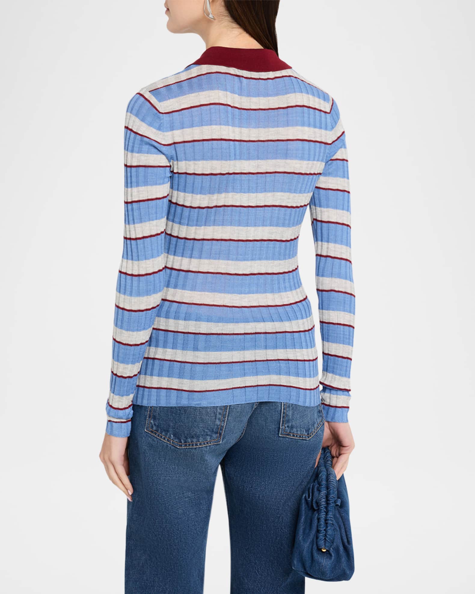 Brandon Maxwell Joni Knit Polo Long-Sleeve Shirt | Neiman Marcus