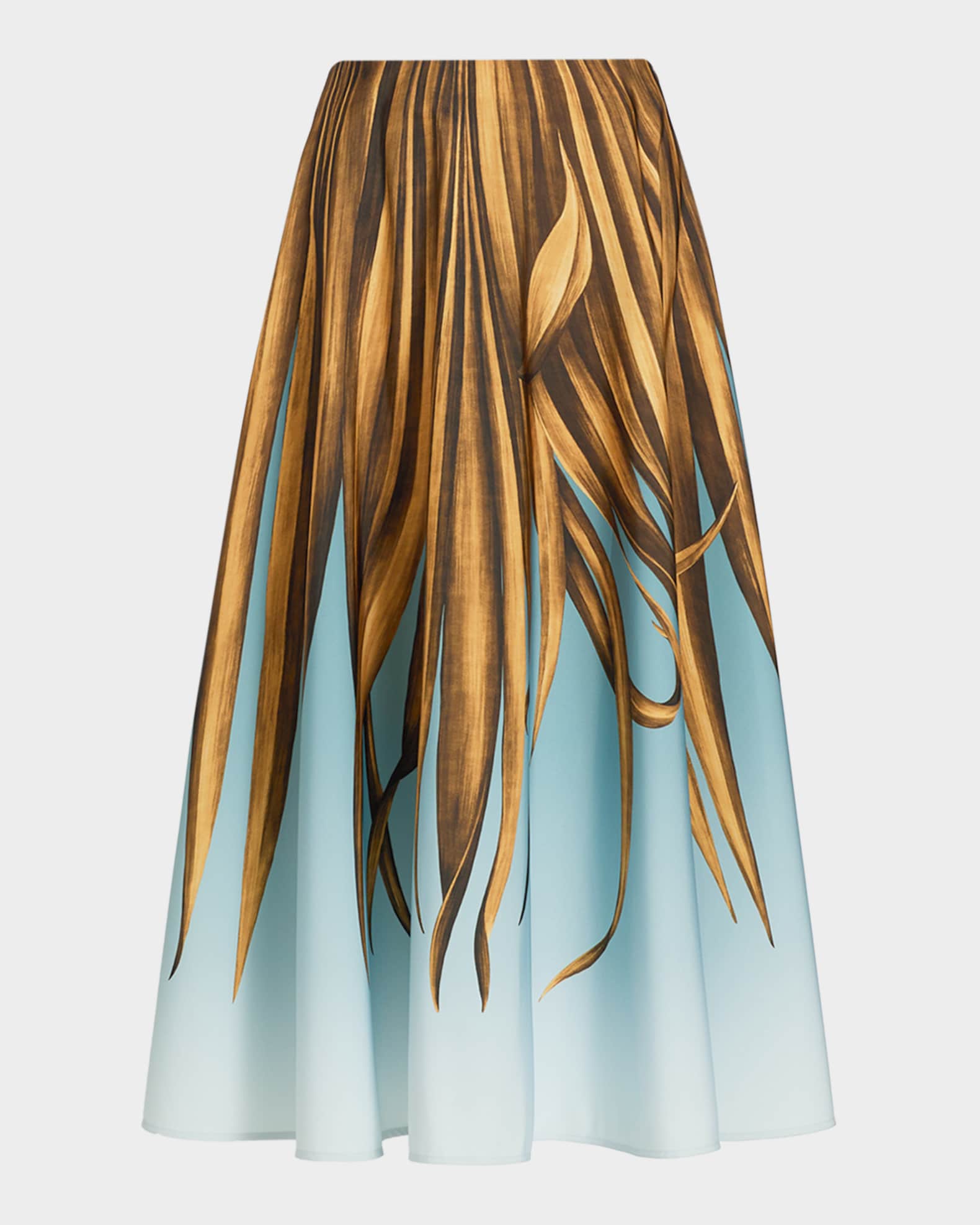 Oscar de la Renta Palm Print A-Line Midi Skirt | Neiman Marcus