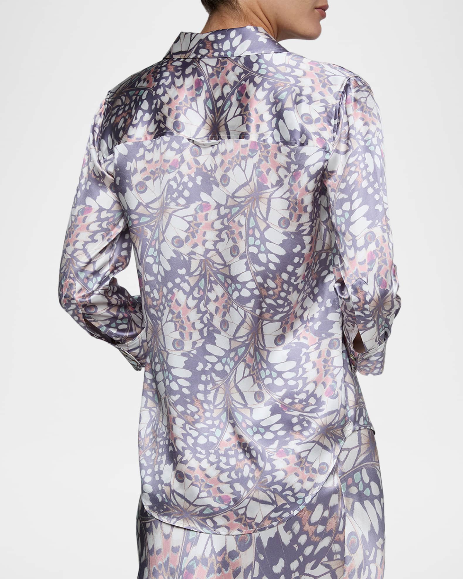 L'Agence Dani Butterfly-Print Silk Blouse | Neiman Marcus
