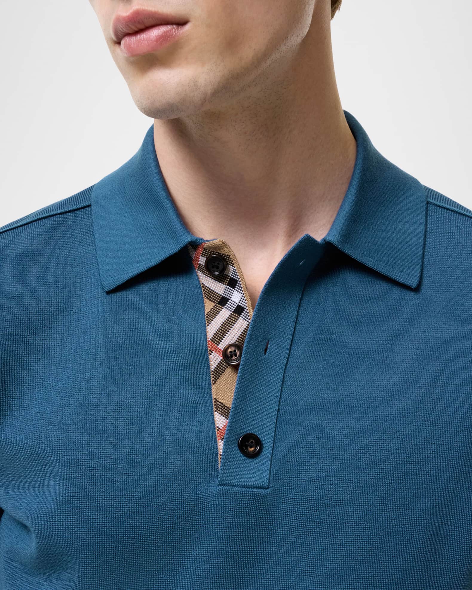 Burberry Men's Marcus Check-Trimmed Wool Polo Shirt | Neiman Marcus