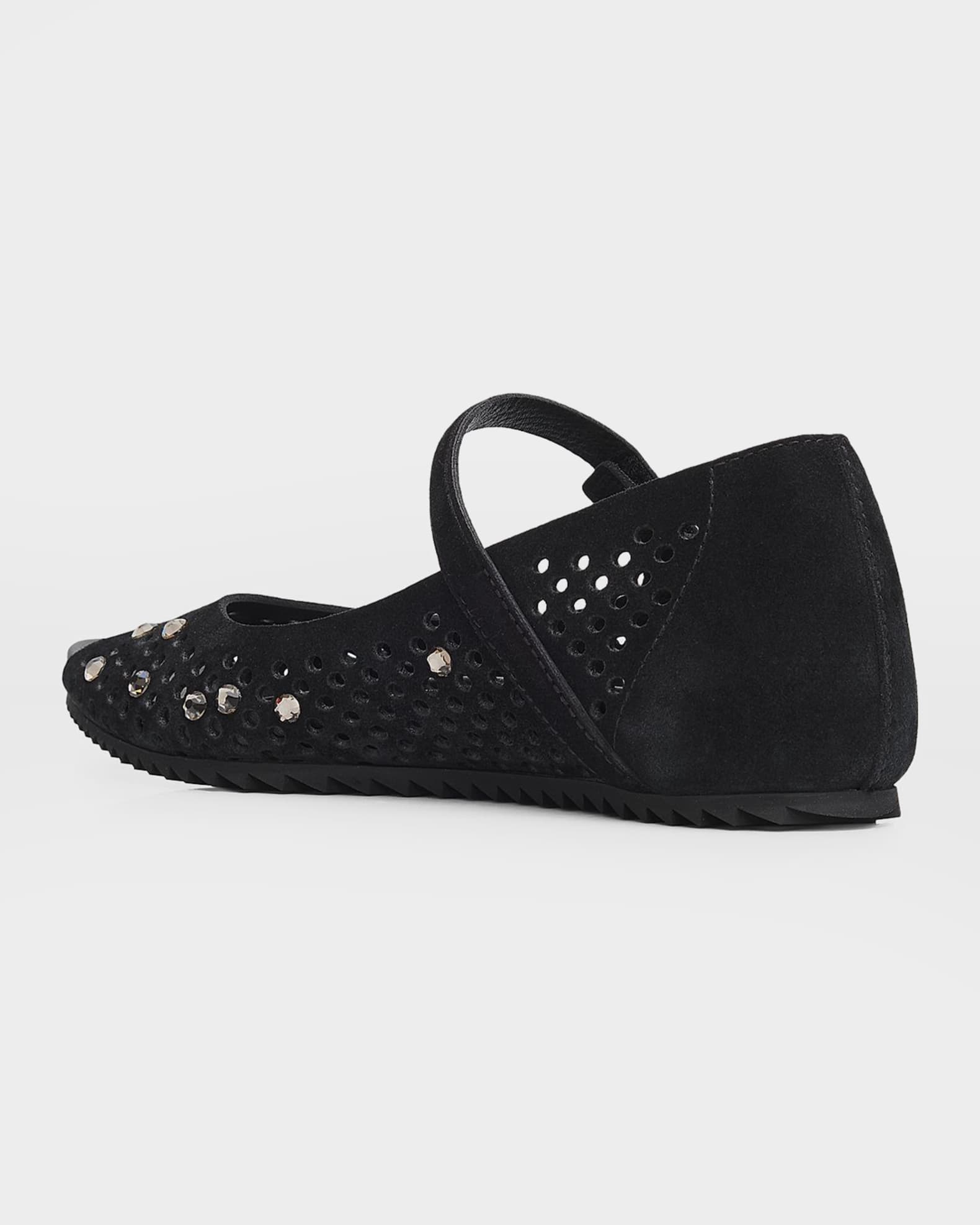 Pedro Garcia Kalista Suede Mary Jane Flats w Crystals | Neiman Marcus