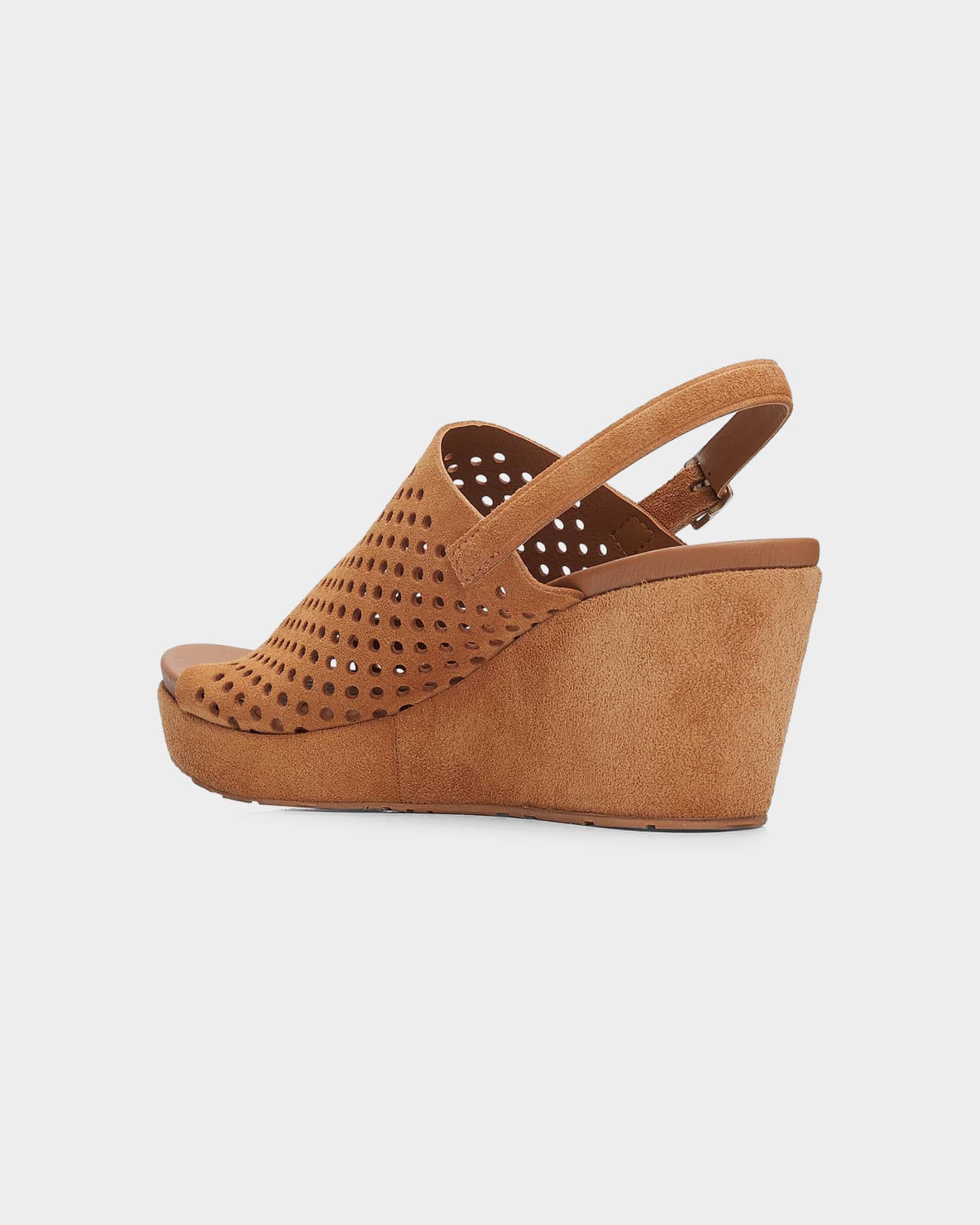 Pedro Garcia 75mm Alvara Perforated Suede Wedge Sandals | Neiman Marcus