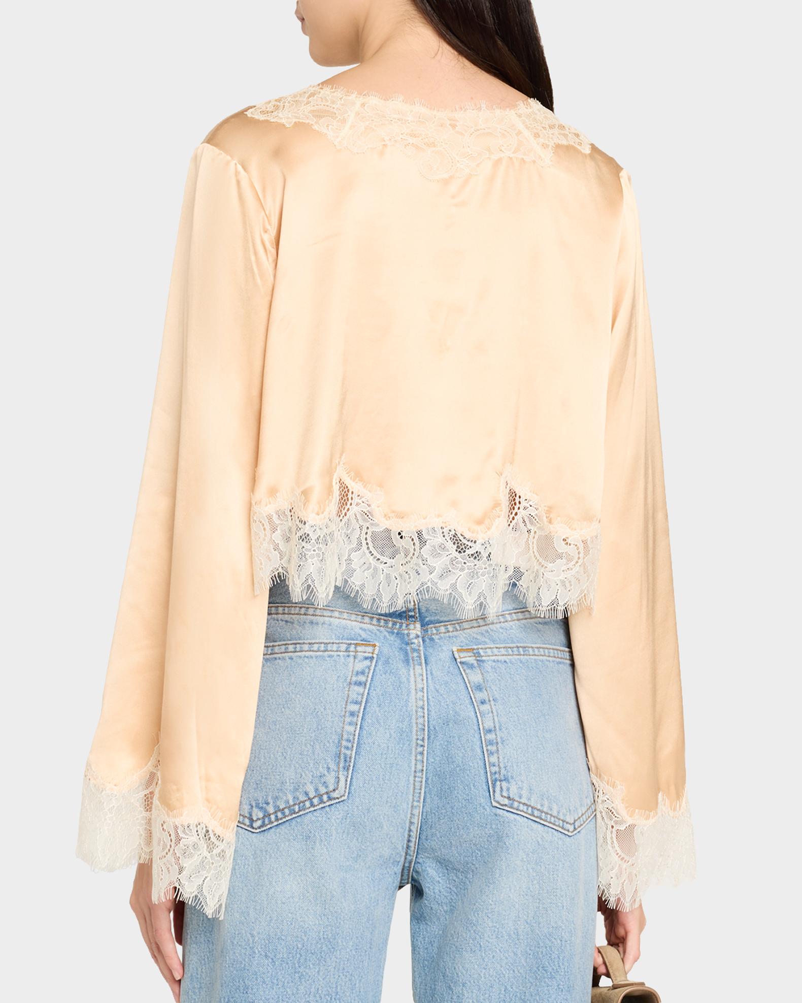 LoveShackFancy Kately Lace-Trim Satin Top | Neiman Marcus