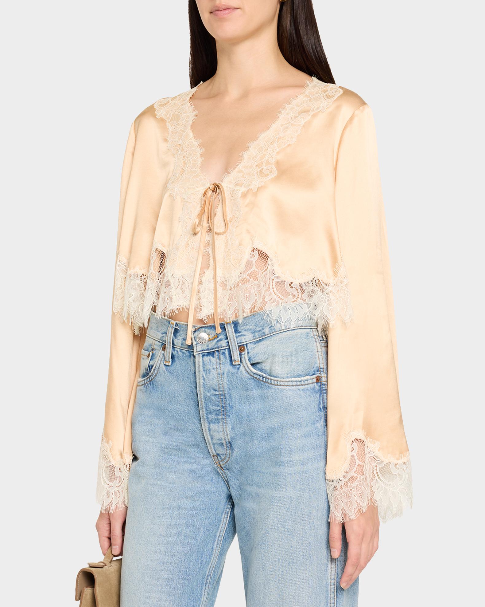 LoveShackFancy Kately Lace-Trim Satin Top | Neiman Marcus
