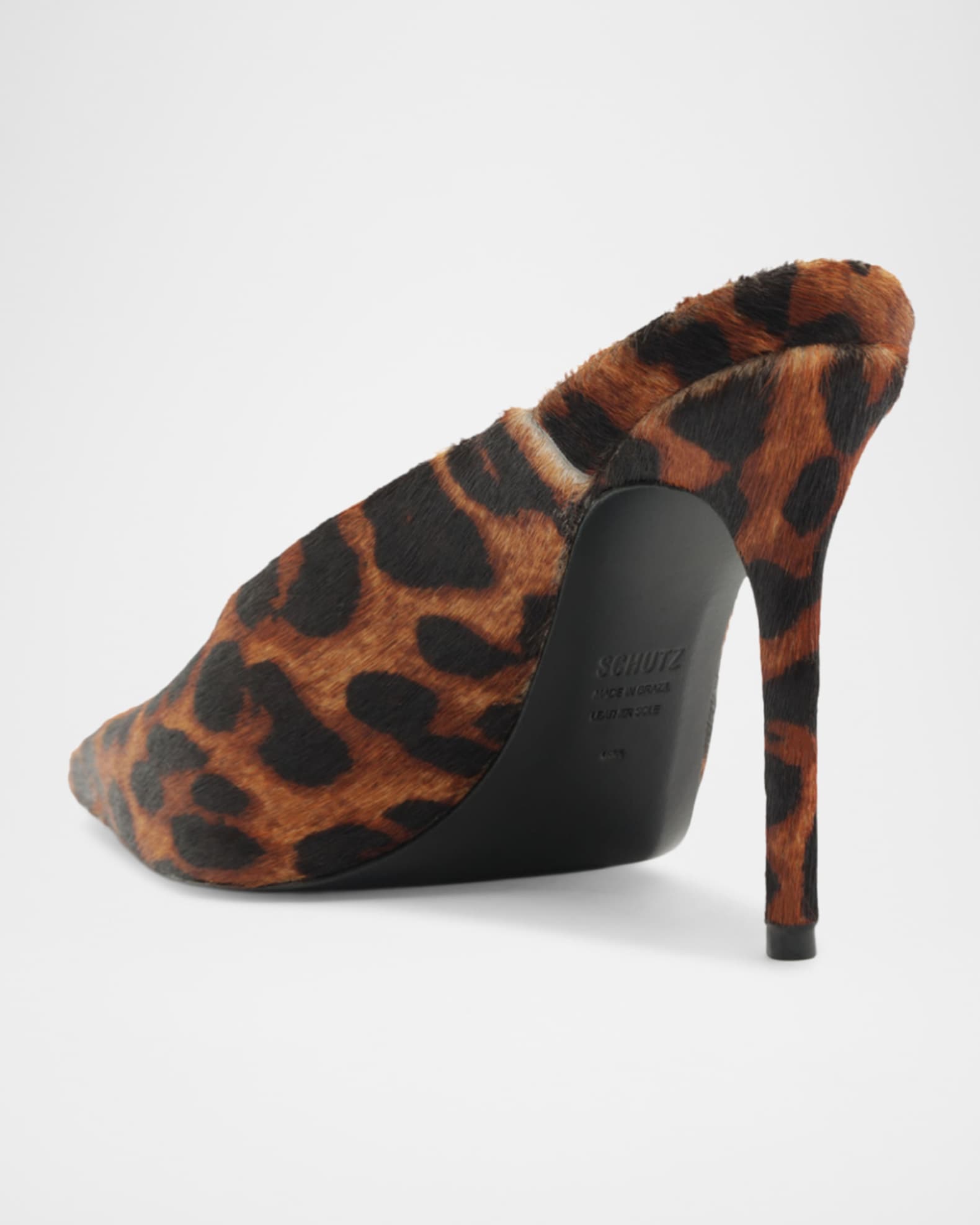 Schutz 100mm Loren Leopard Calf Hair Mule Pumps | Neiman Marcus