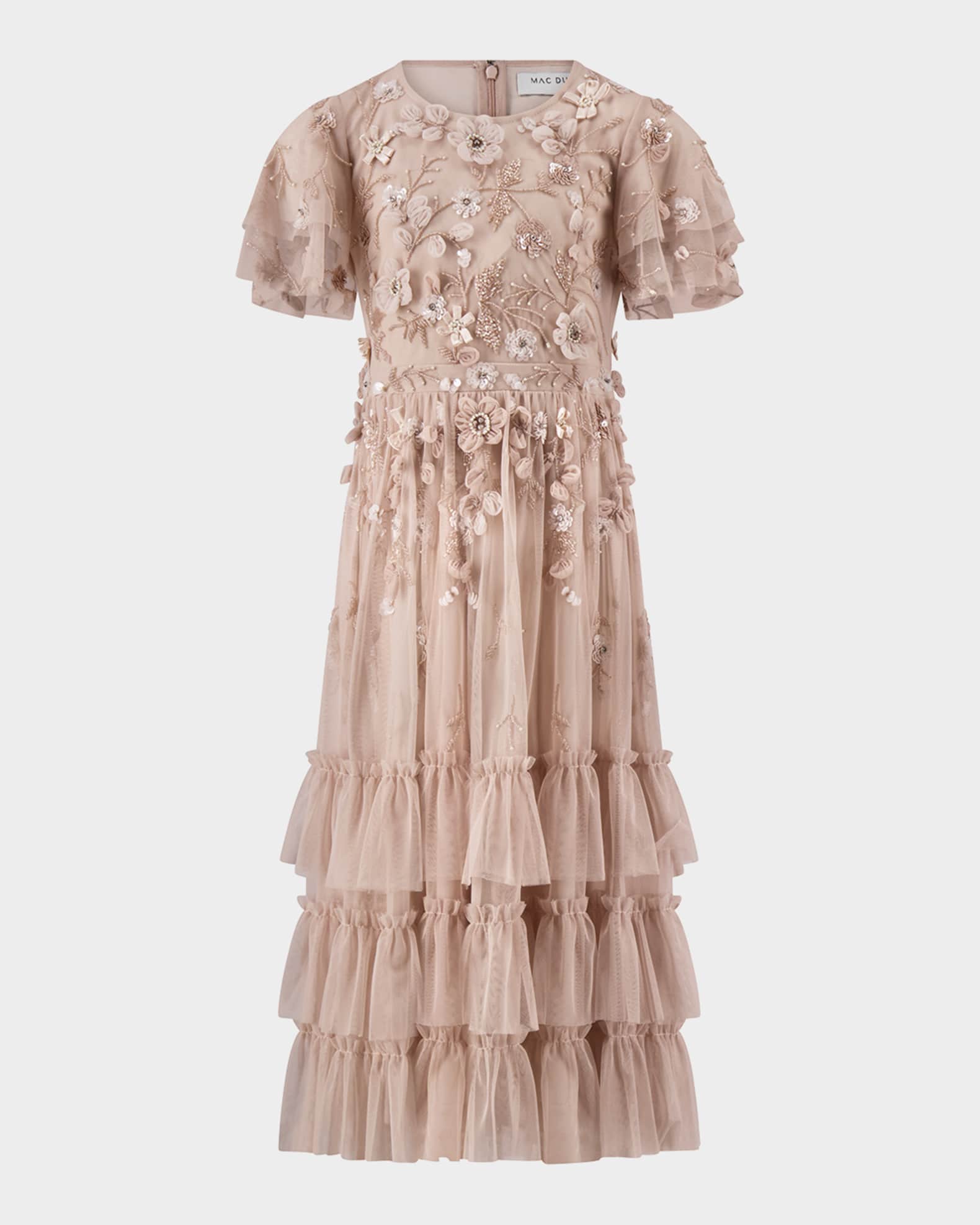 Mac Duggal Girl's Embellished Flutter-Sleeve Ruffle Dress, Size 4-14 ...