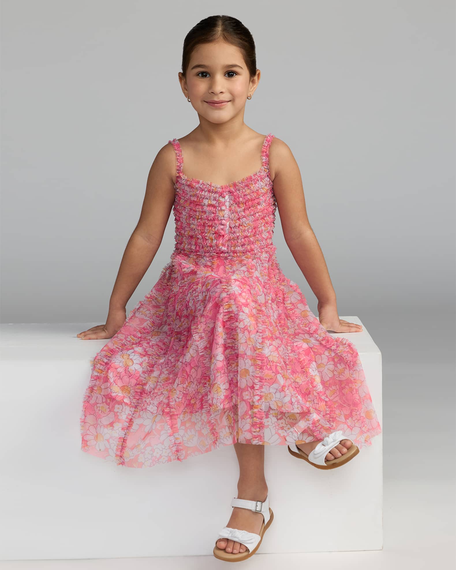 Mac Duggal Girl's Floral Print Ruffle Dress, Size 2-14 | Neiman Marcus