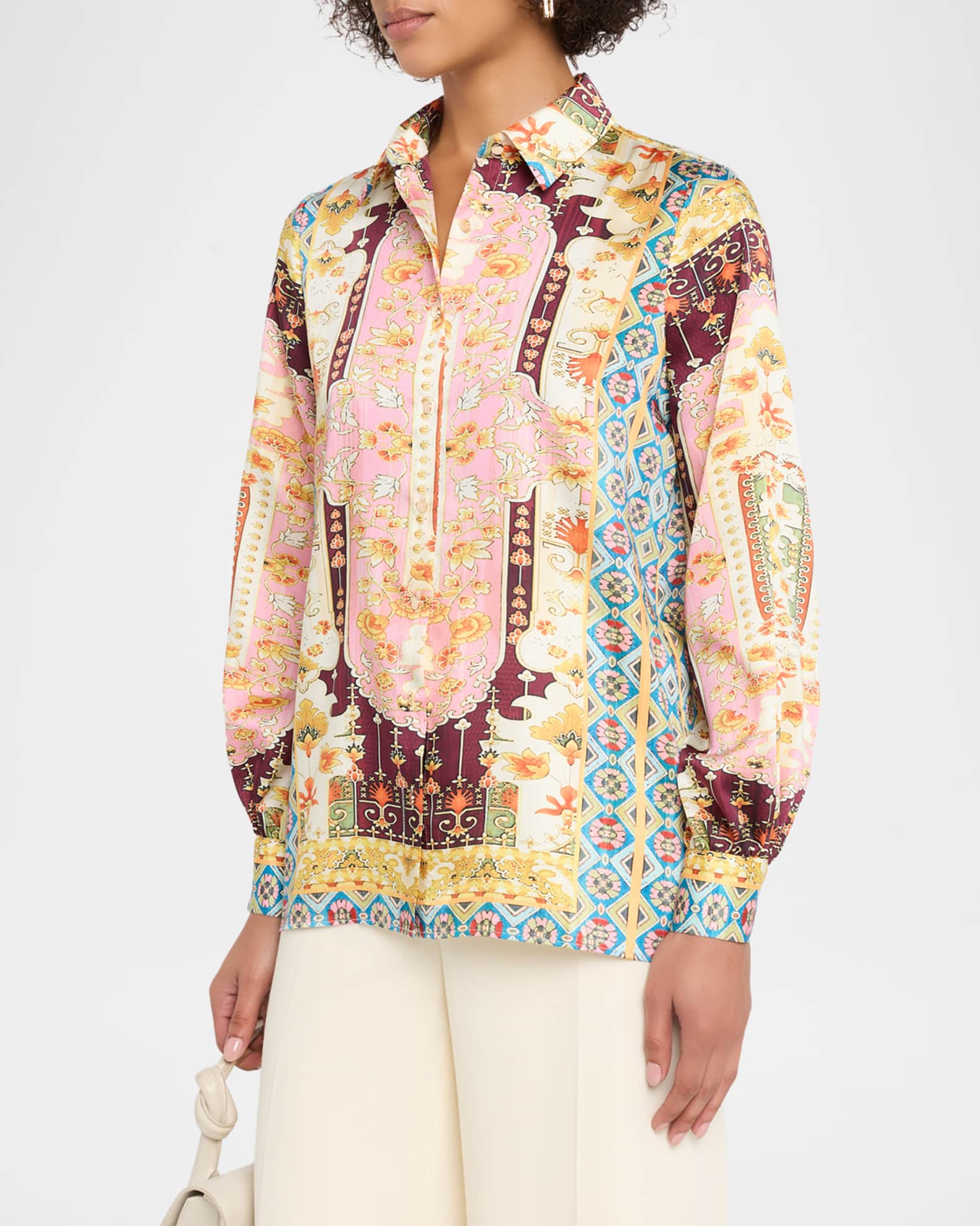 Elie Tahari The Lior Baroque Floral-Print Shirt | Neiman Marcus