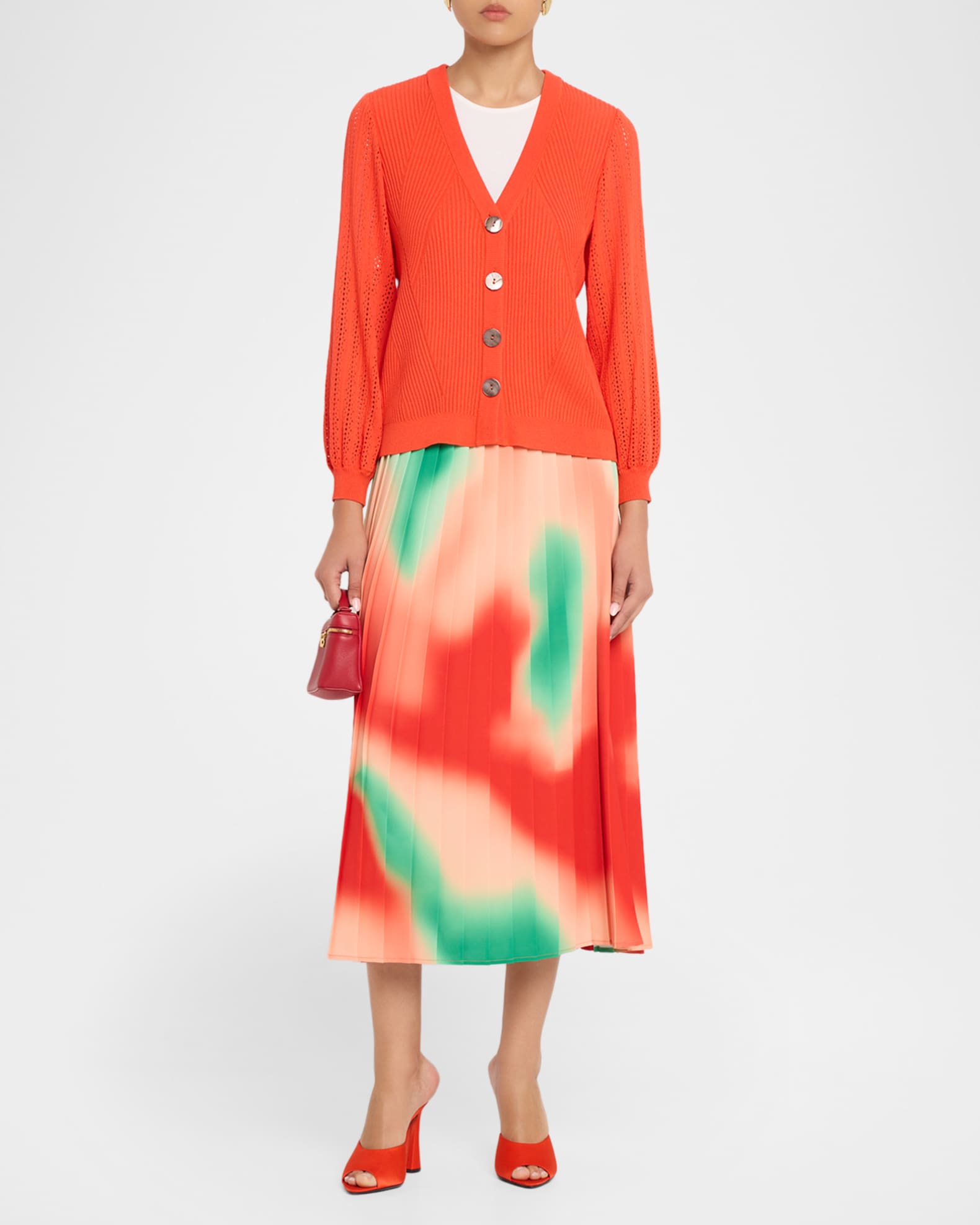 Misook Pleated Crepe Midi Skirt | Neiman Marcus