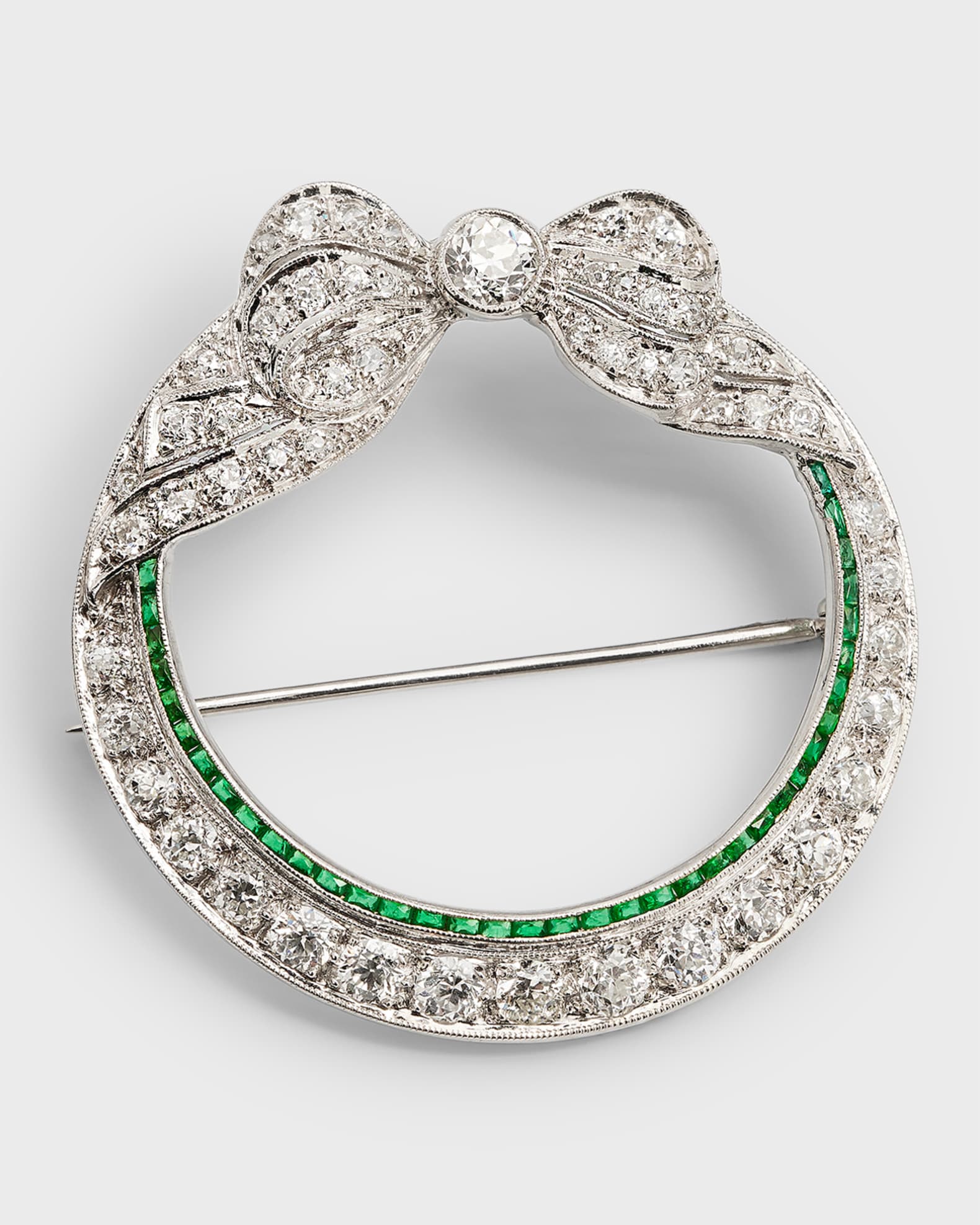 NM Estate Platinum Diamond and Imitation Emerald Deco Pin | Neiman Marcus