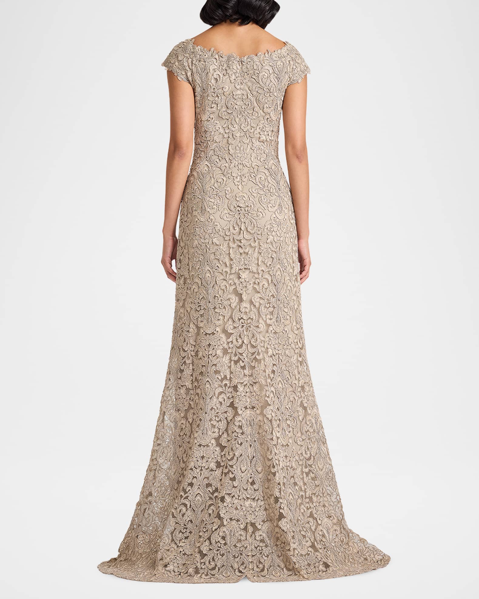 Tadashi Shoji Hoyt Embroidered Cap-Sleeve Gown | Neiman Marcus