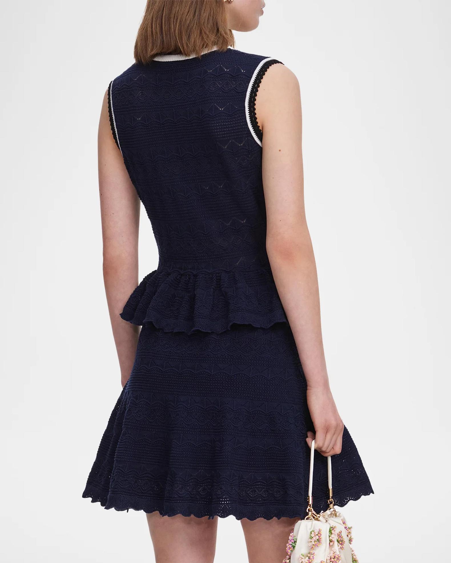 Self-Portrait Pointelle Knit Peplum Mini Dress | Neiman Marcus