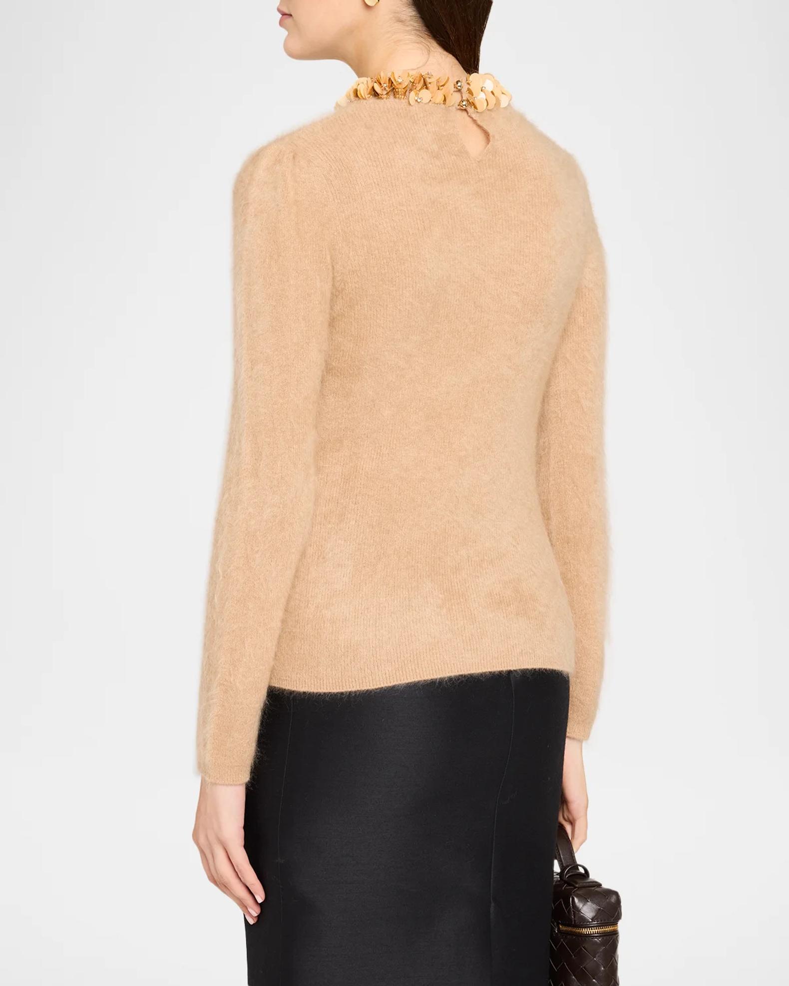Elie Tahari The Ling Sequin-Trim Fuzzy Knit Sweater | Neiman Marcus