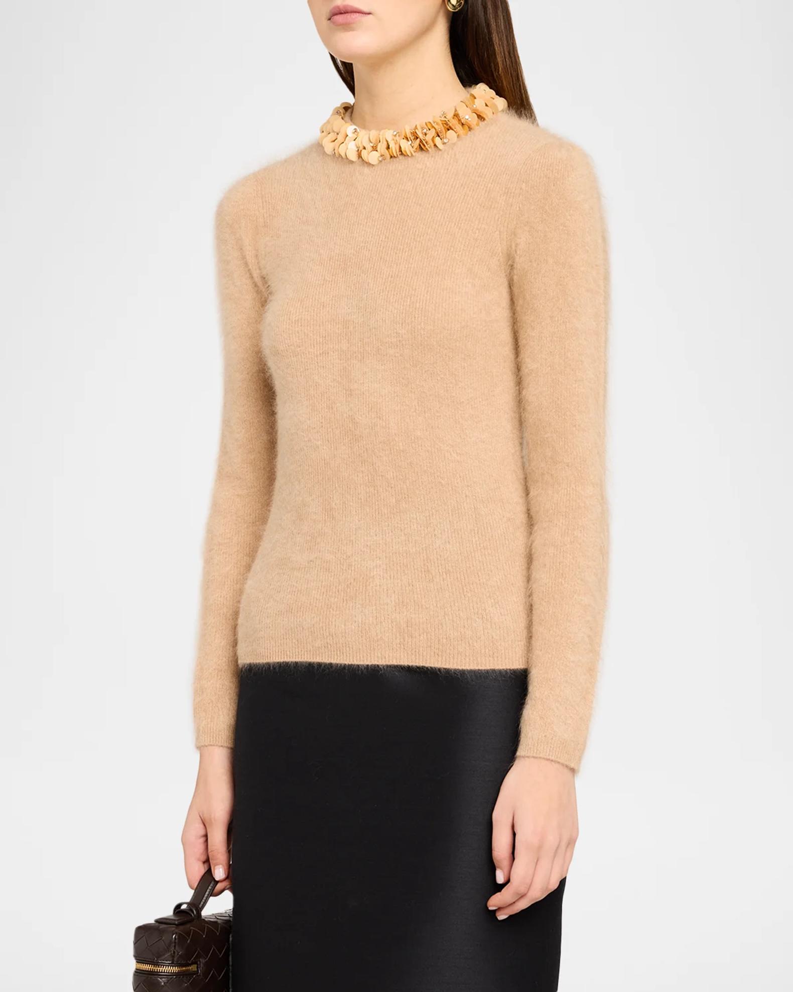Elie Tahari The Ling Sequin-Trim Fuzzy Knit Sweater | Neiman Marcus