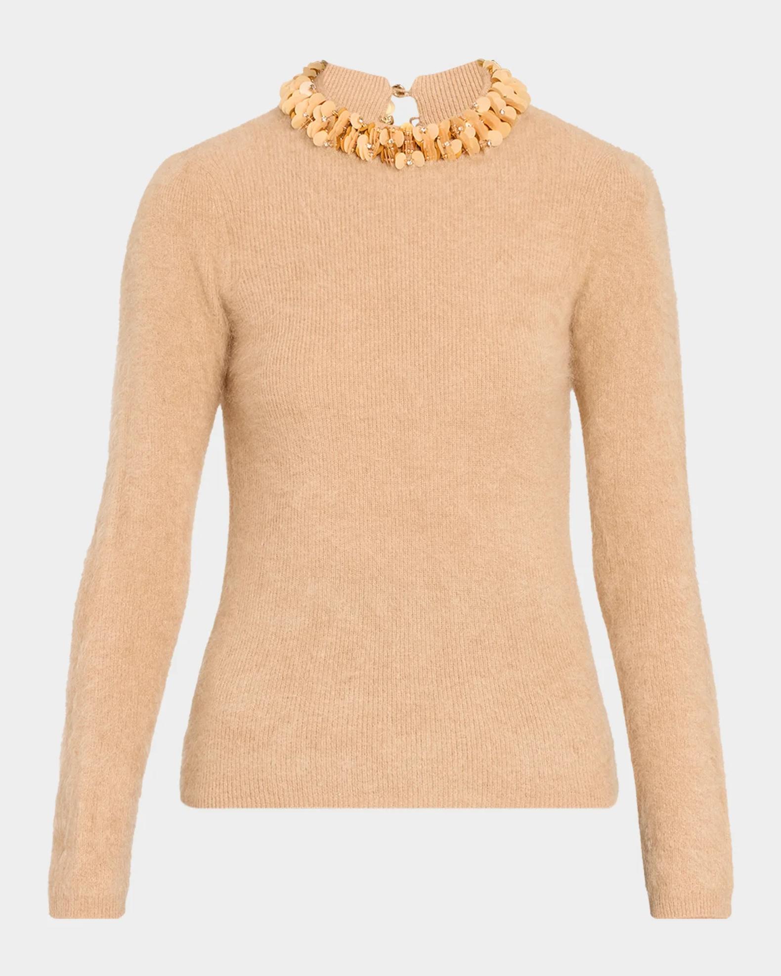 Elie Tahari The Ling Sequin-Trim Fuzzy Knit Sweater | Neiman Marcus