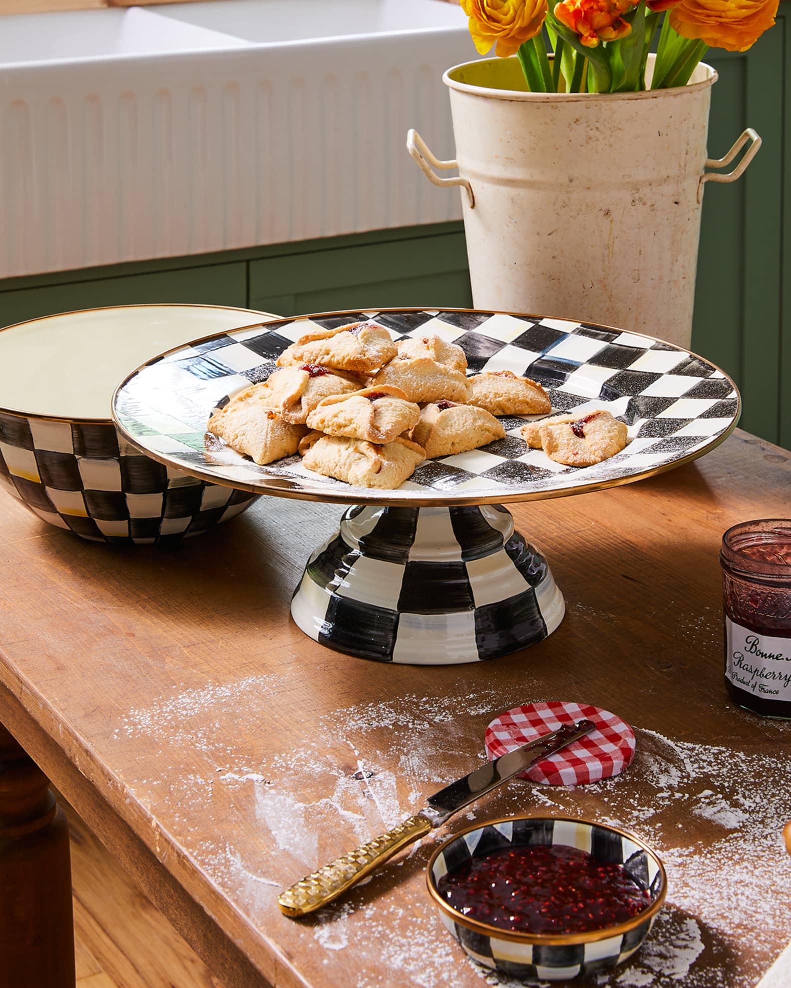MacKenzie-Childs Courtly Check Enamel Pedestal Platter, Large | Neiman ...