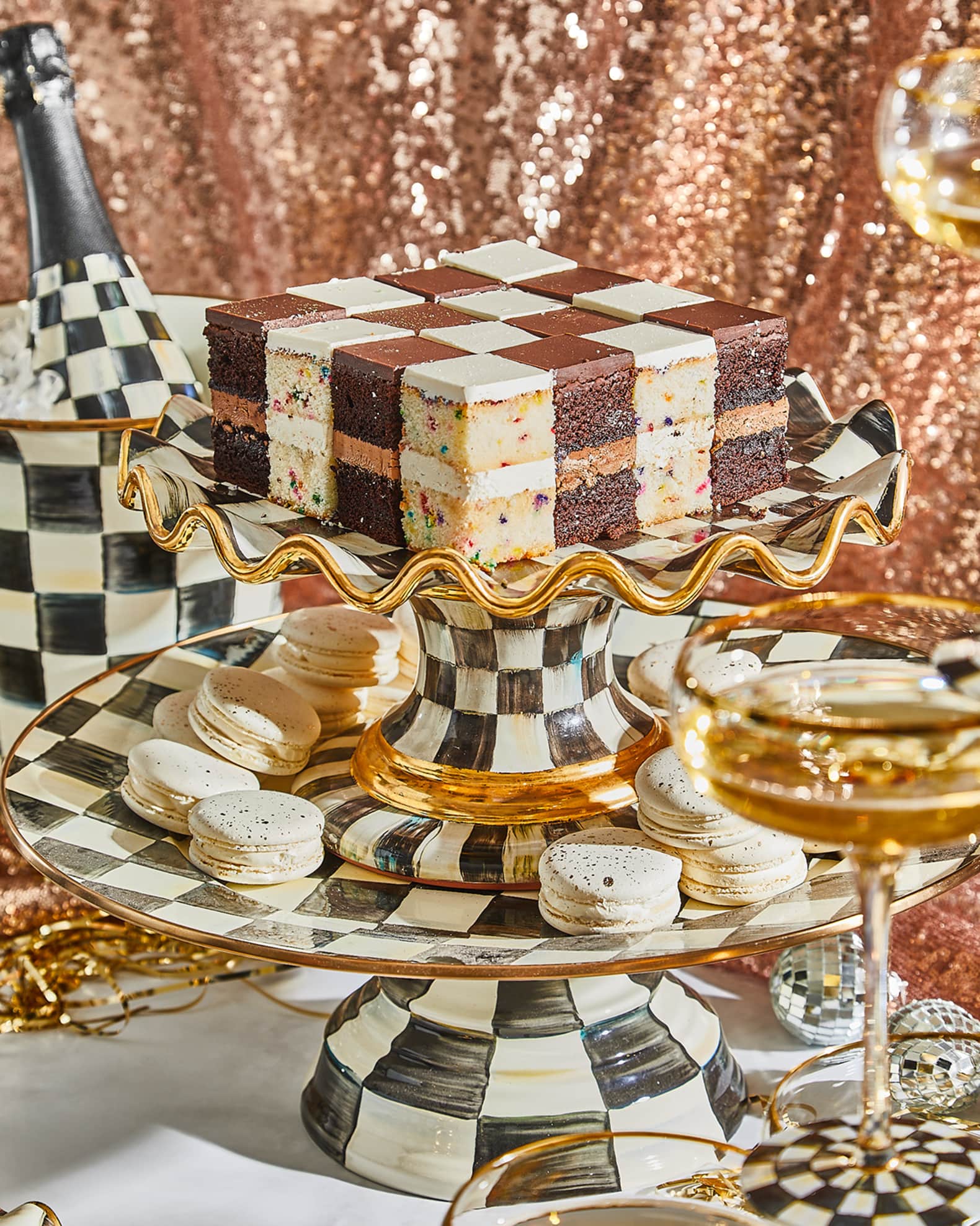 MacKenzie-Childs Courtly Check Enamel Pedestal Platter, Large | Neiman ...