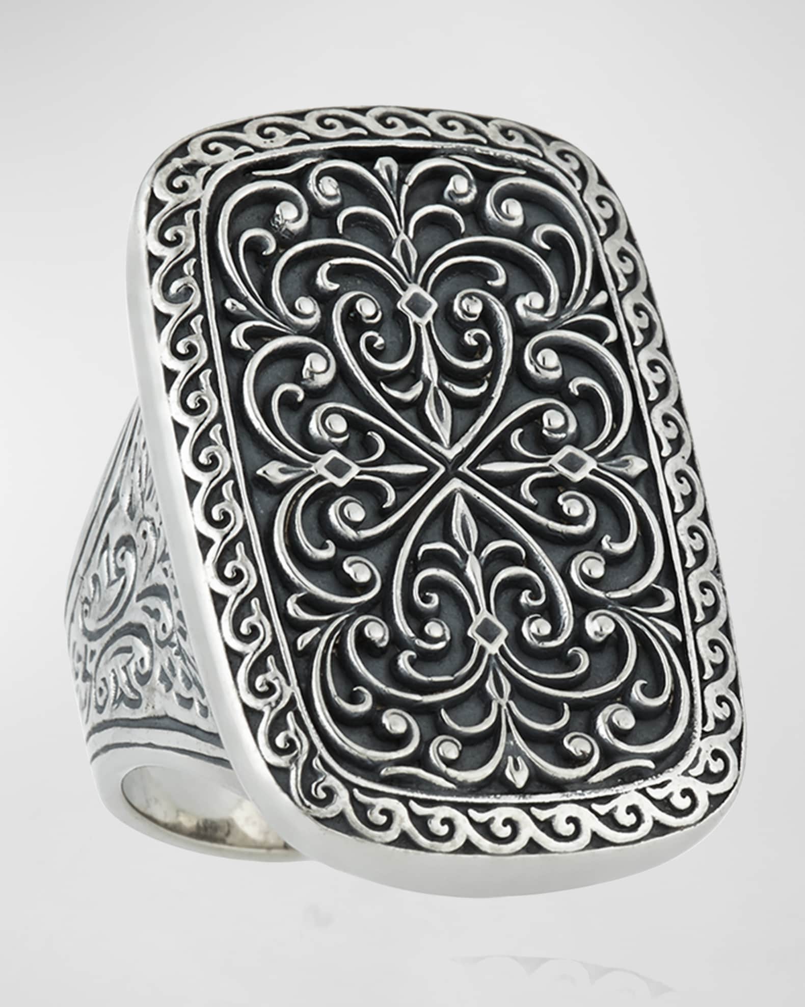 Konstantino Large Silver Rectangle Filigree Ring | Neiman Marcus