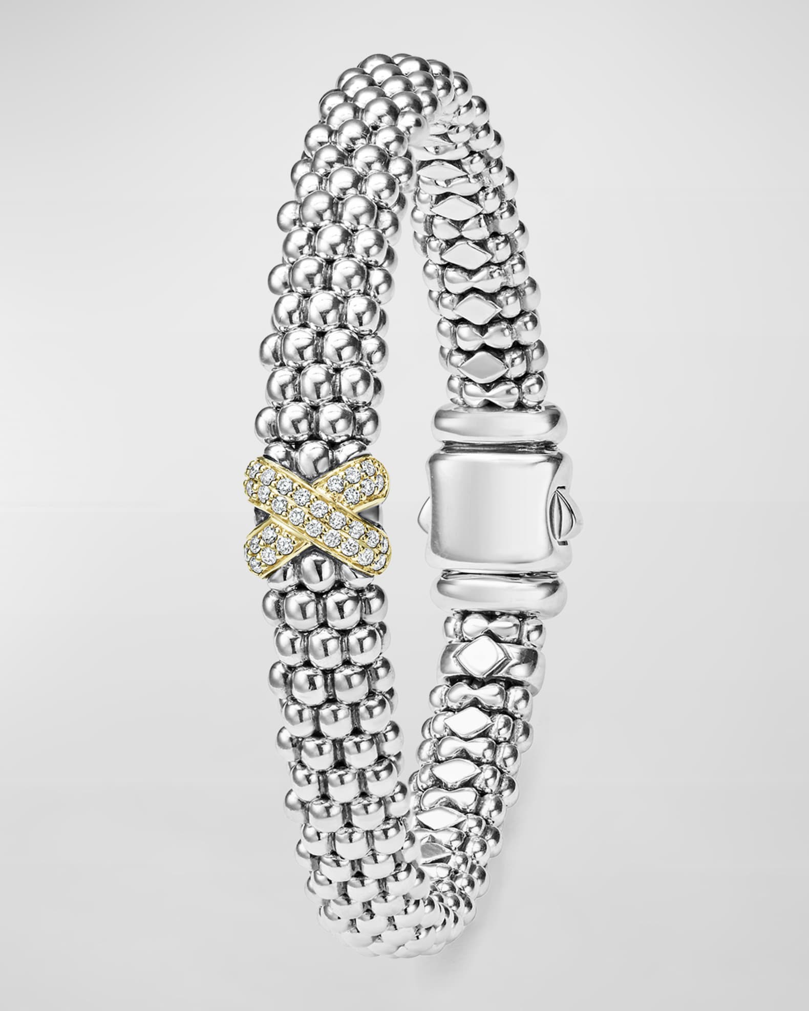 LAGOS Silver Caviar Bracelet with 18k Diamond X | Neiman Marcus