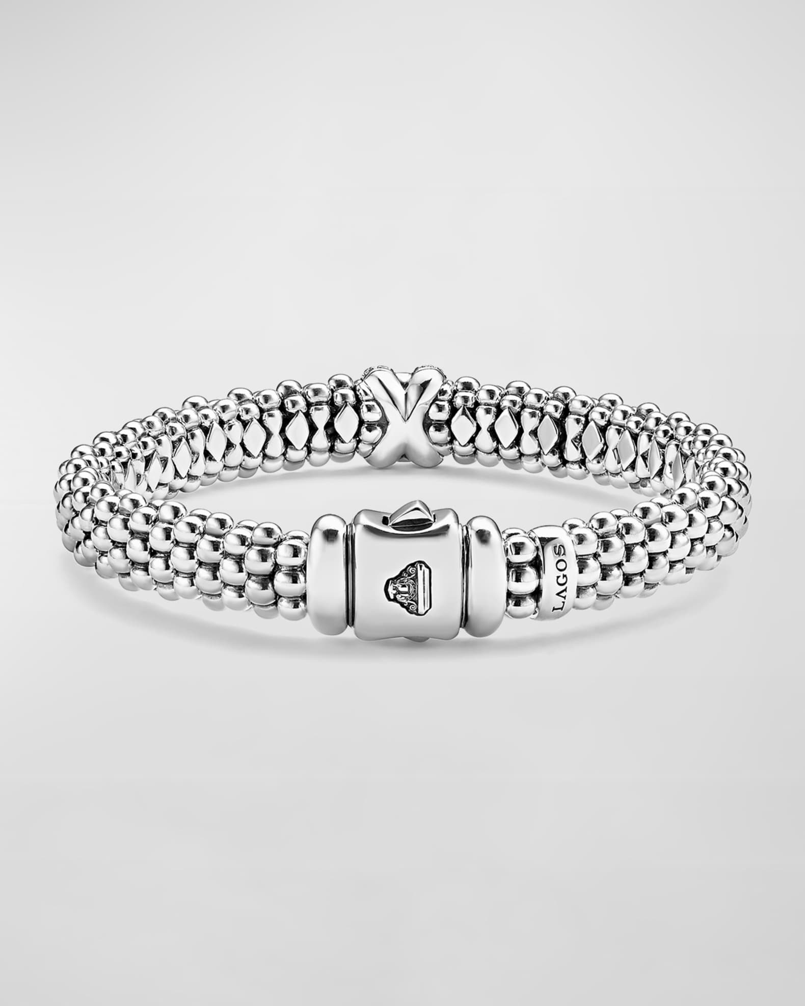 LAGOS Silver Caviar Bracelet with 18k Diamond X | Neiman Marcus