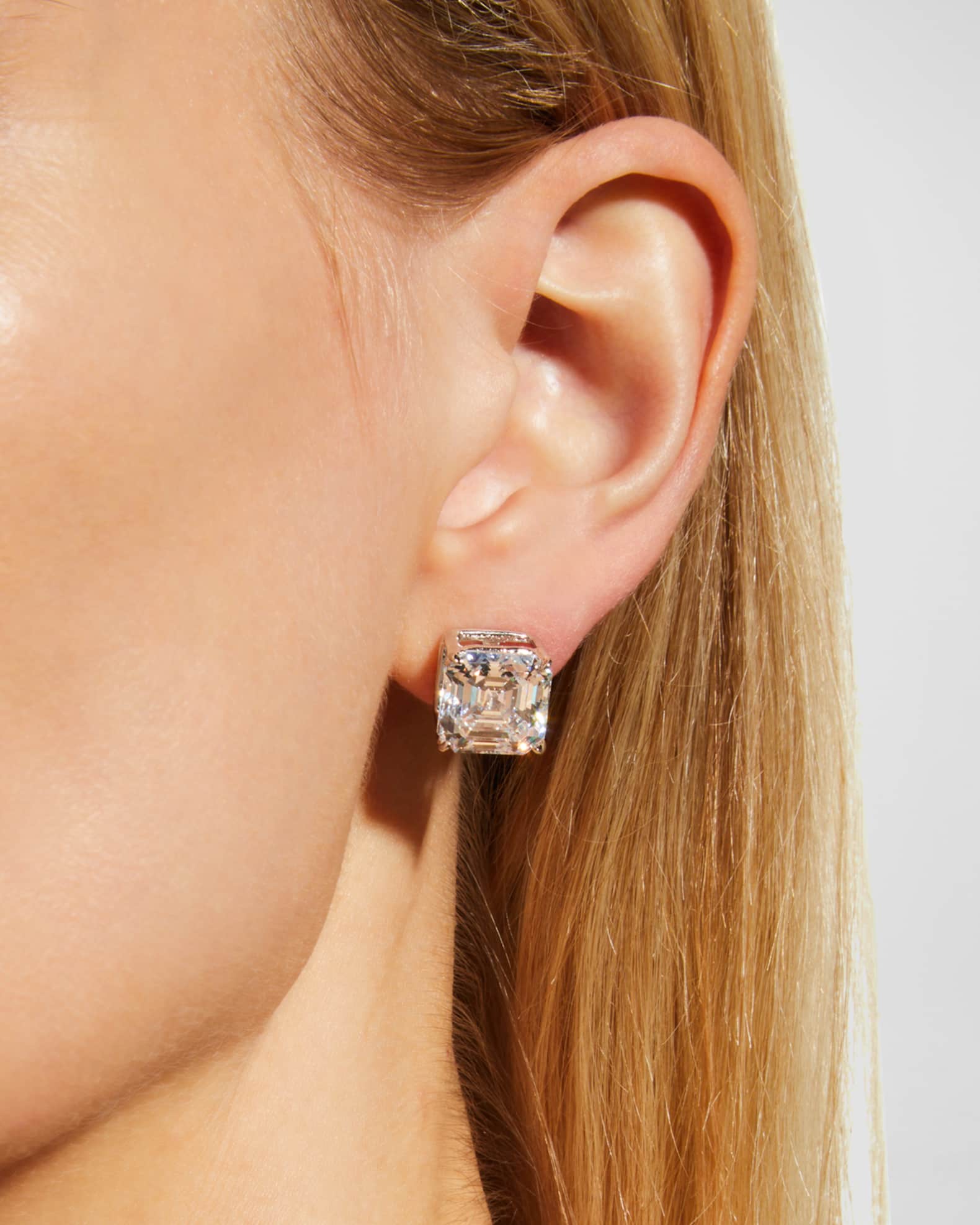 Fantasia by DeSerio 18K Gold Plated Asscher Stud Earrings, 10.0tcw ...