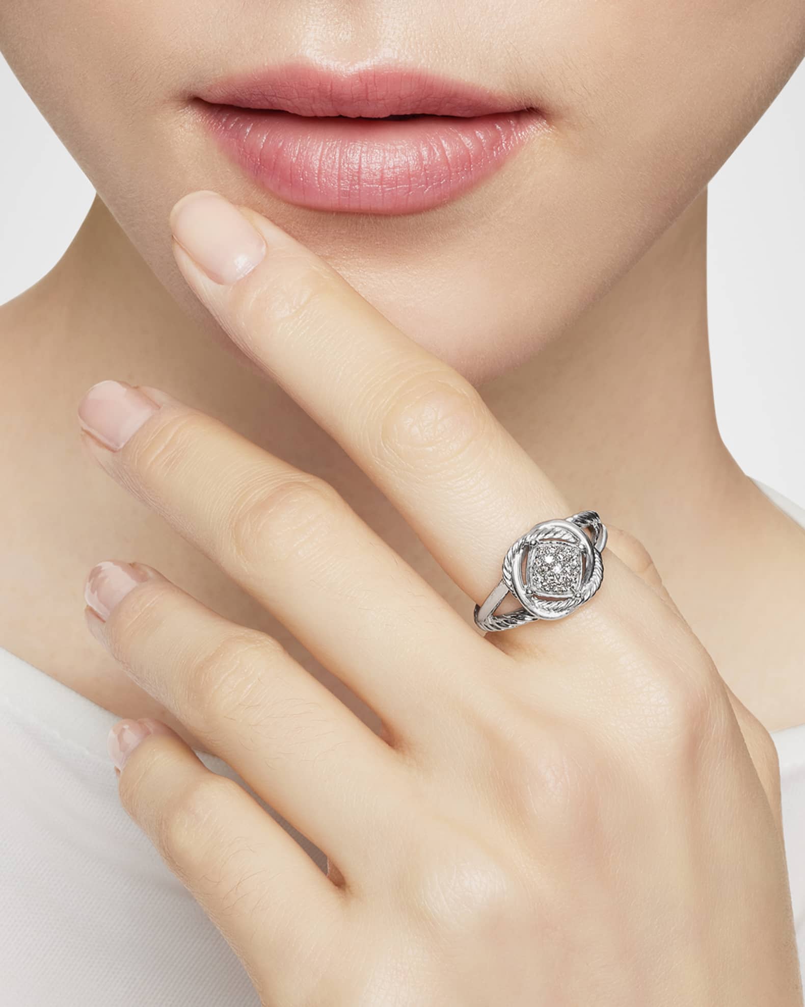 David Yurman Infinity Ring with Diamonds in Silver, 13mm | Neiman Marcus