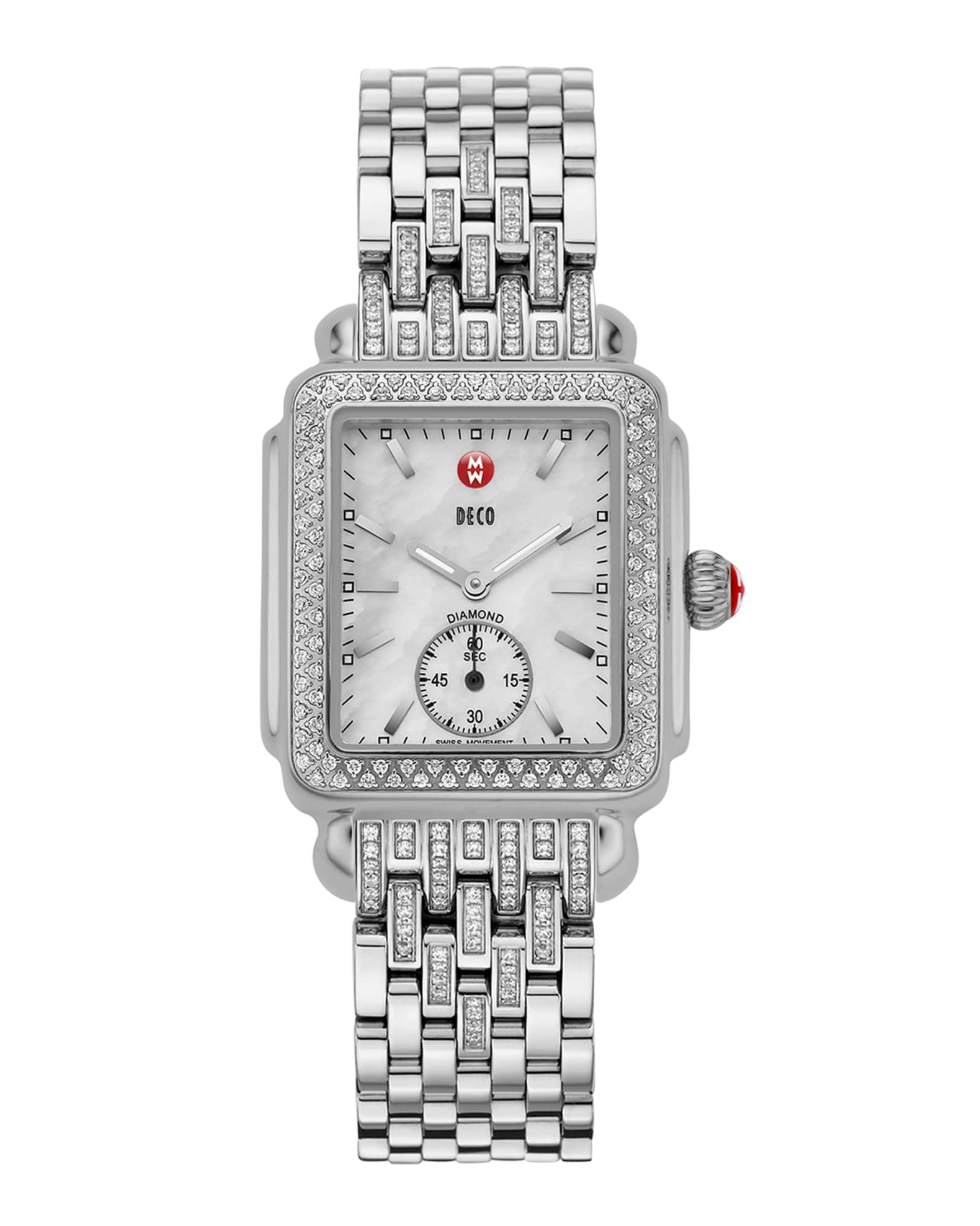 Deco 16 Stainless Diamond-Dial Watch Head & 16mm Tapered-Diamond Watch ...