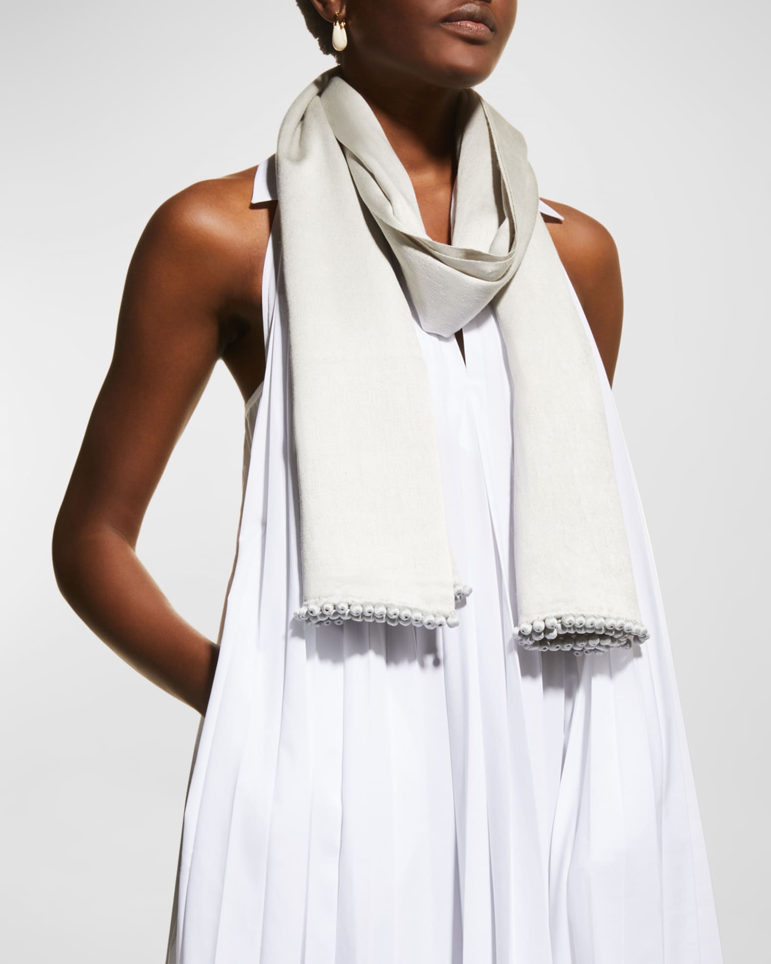Bajra Pompom-Trim Cashmere/Silk Scarf | Neiman Marcus