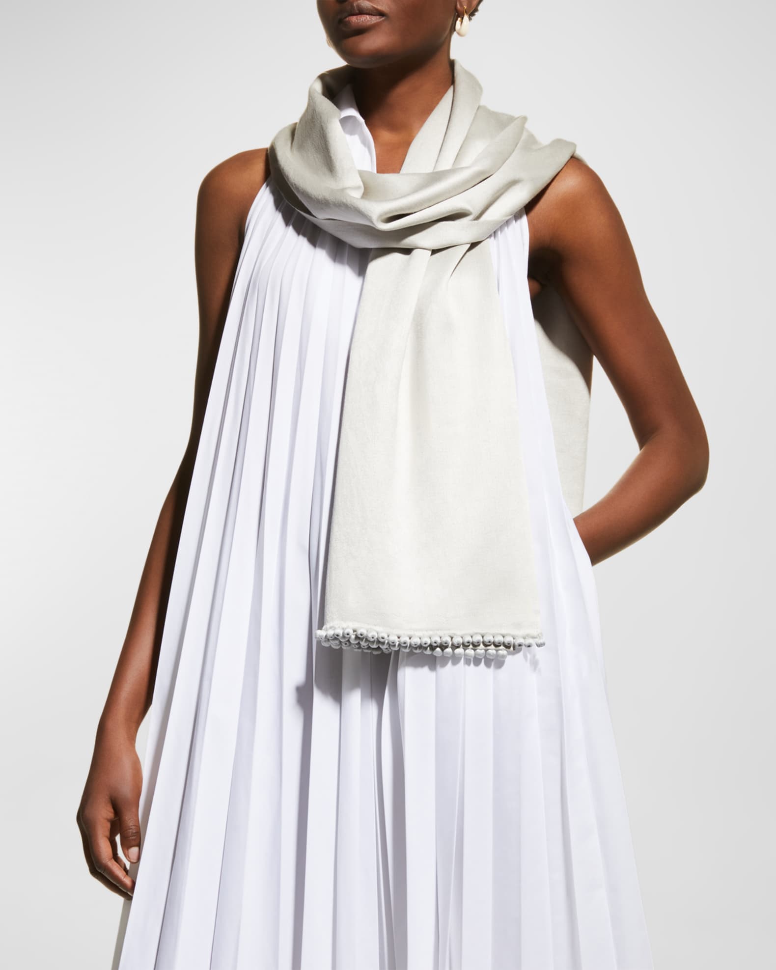 Bajra Pompom-Trim Cashmere/Silk Scarf | Neiman Marcus